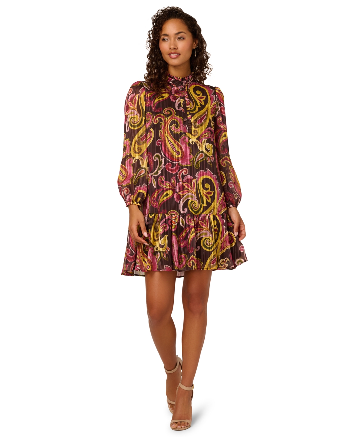 Click here for Adrianna Papell Womens Mock Neck Chiffon Printed D... prices