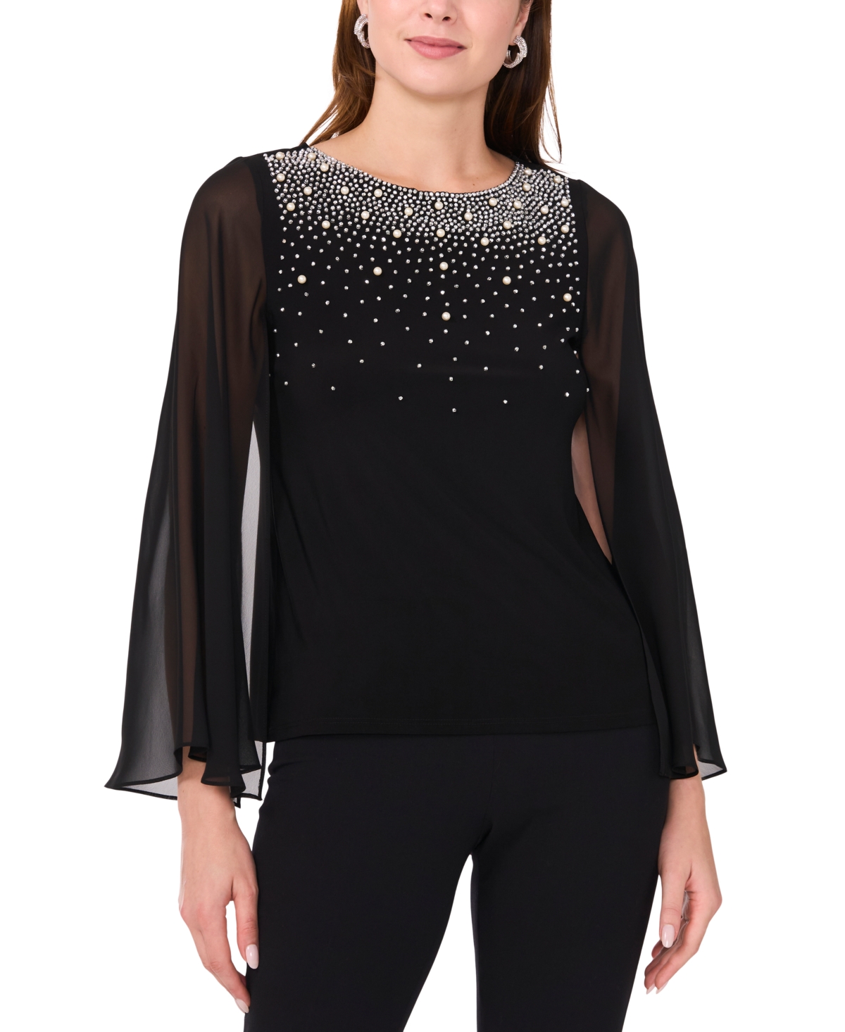 Click here for Msk Petite Crystal-Embellished Flutter-Sleeve Top... prices