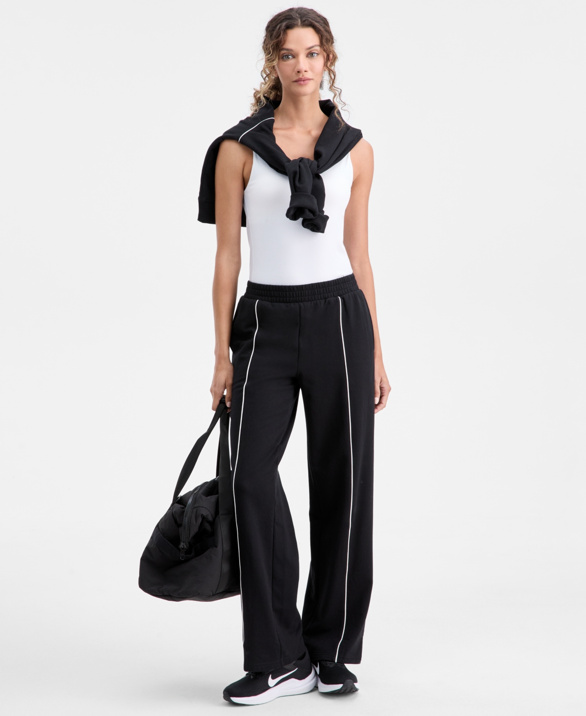 Click here for Id Ideology Womens Piping-Trim Fleece Pull-On Pant... prices