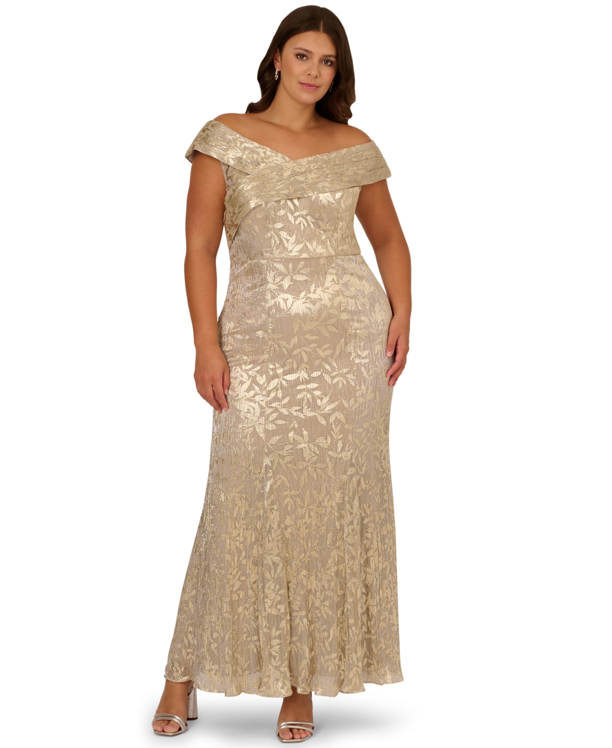 Click here for Adrianna Papell Womens Foil Leaf Mermaid Gown - Ch... prices