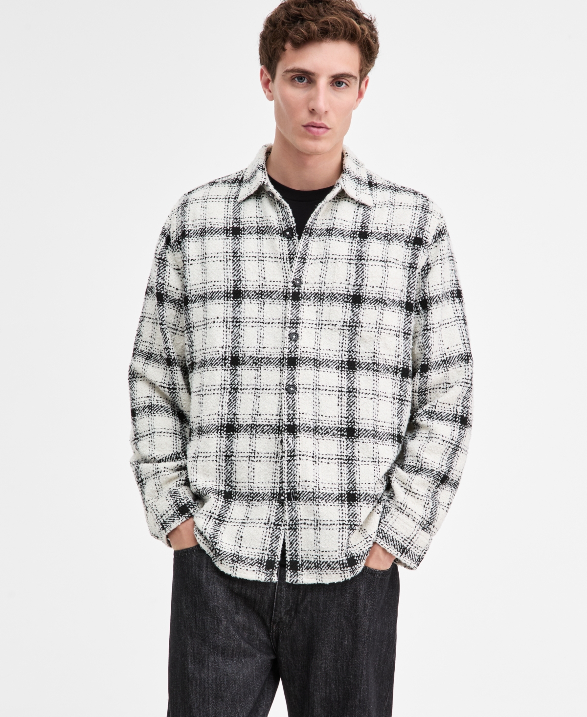 Click here for Guess Mens Winston Long-Sleeve Tweed Plaid Button-... prices