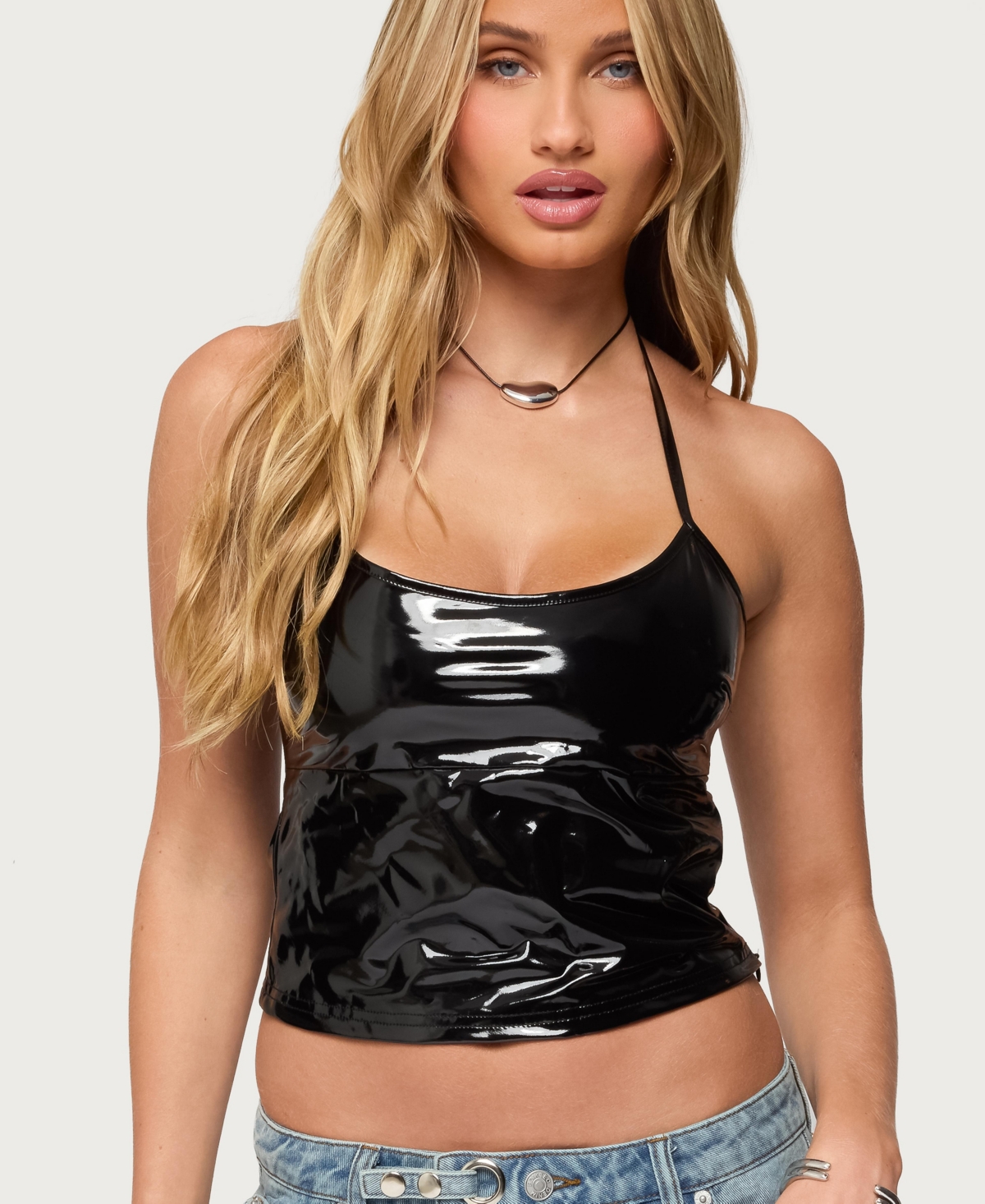 Click here for Edikted Womens Vikki Vinyl Halter Top - Black prices