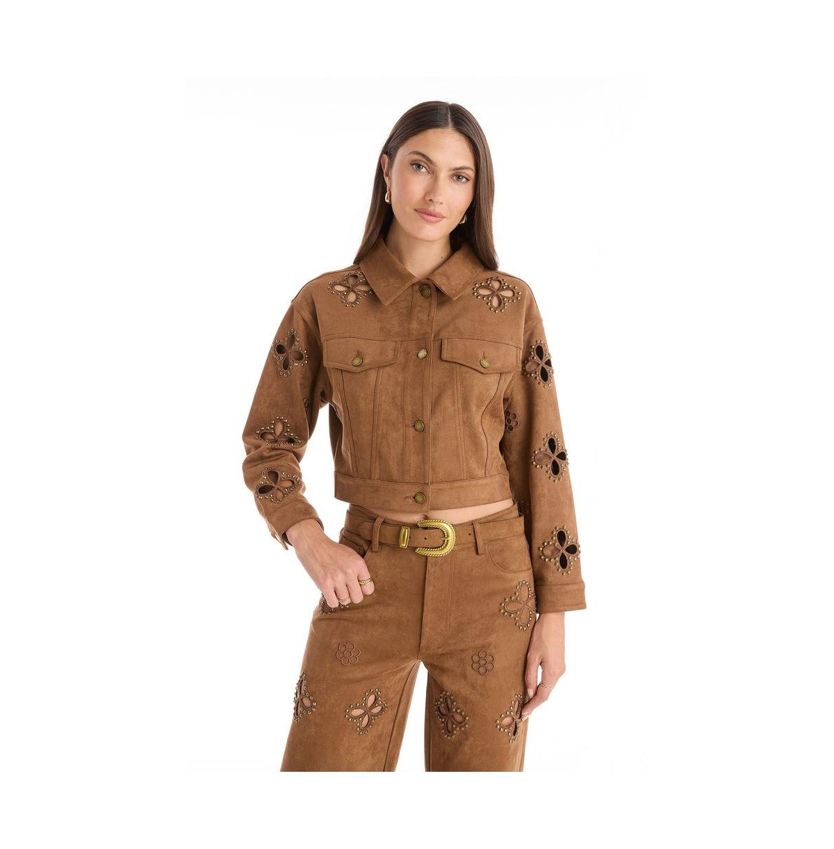 Click here for The Noli Shop Womens Kaia Suede Jacket - Cognac -... prices