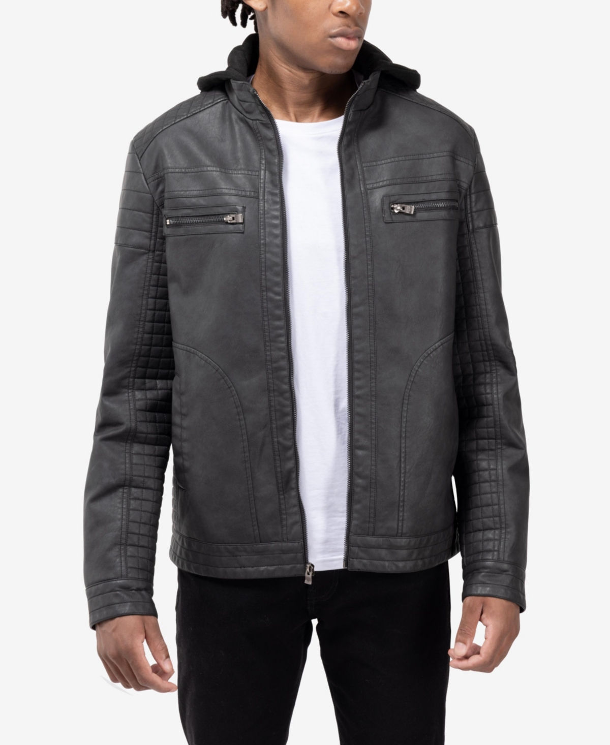 Click here for Xray Mens Pu Leather Jacket With Hood And Faux She... prices