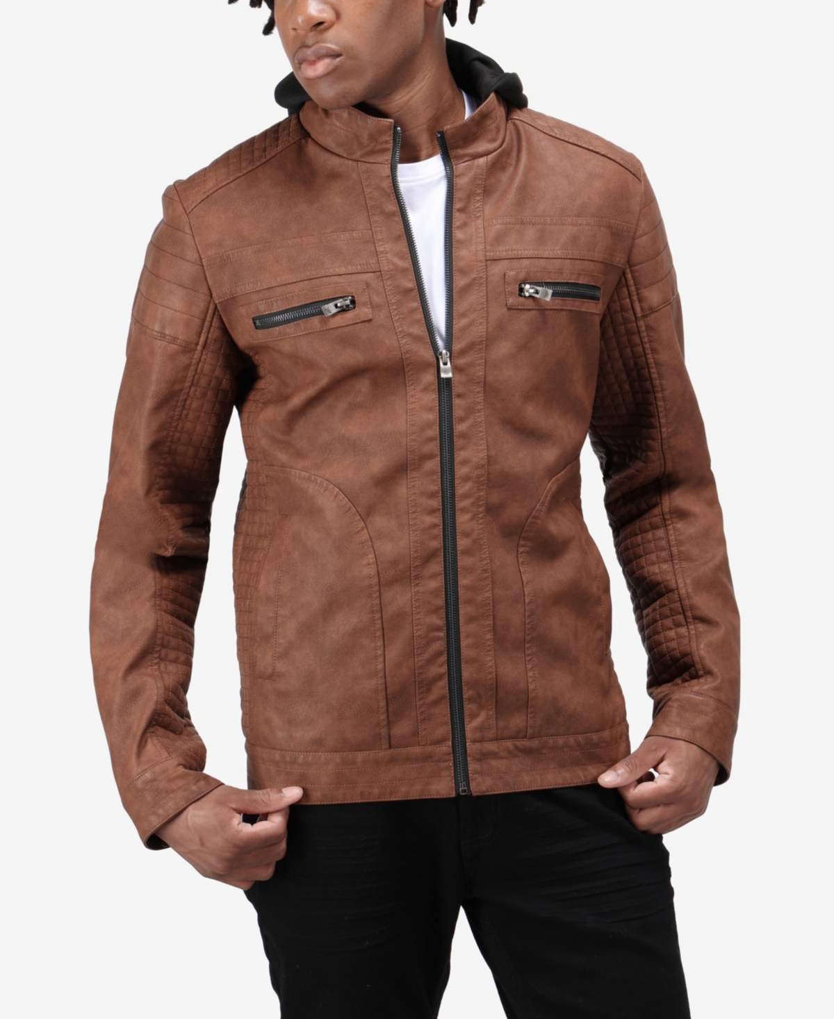 Click here for Xray Mens Pu Leather Jacket With Hood And Faux She... prices