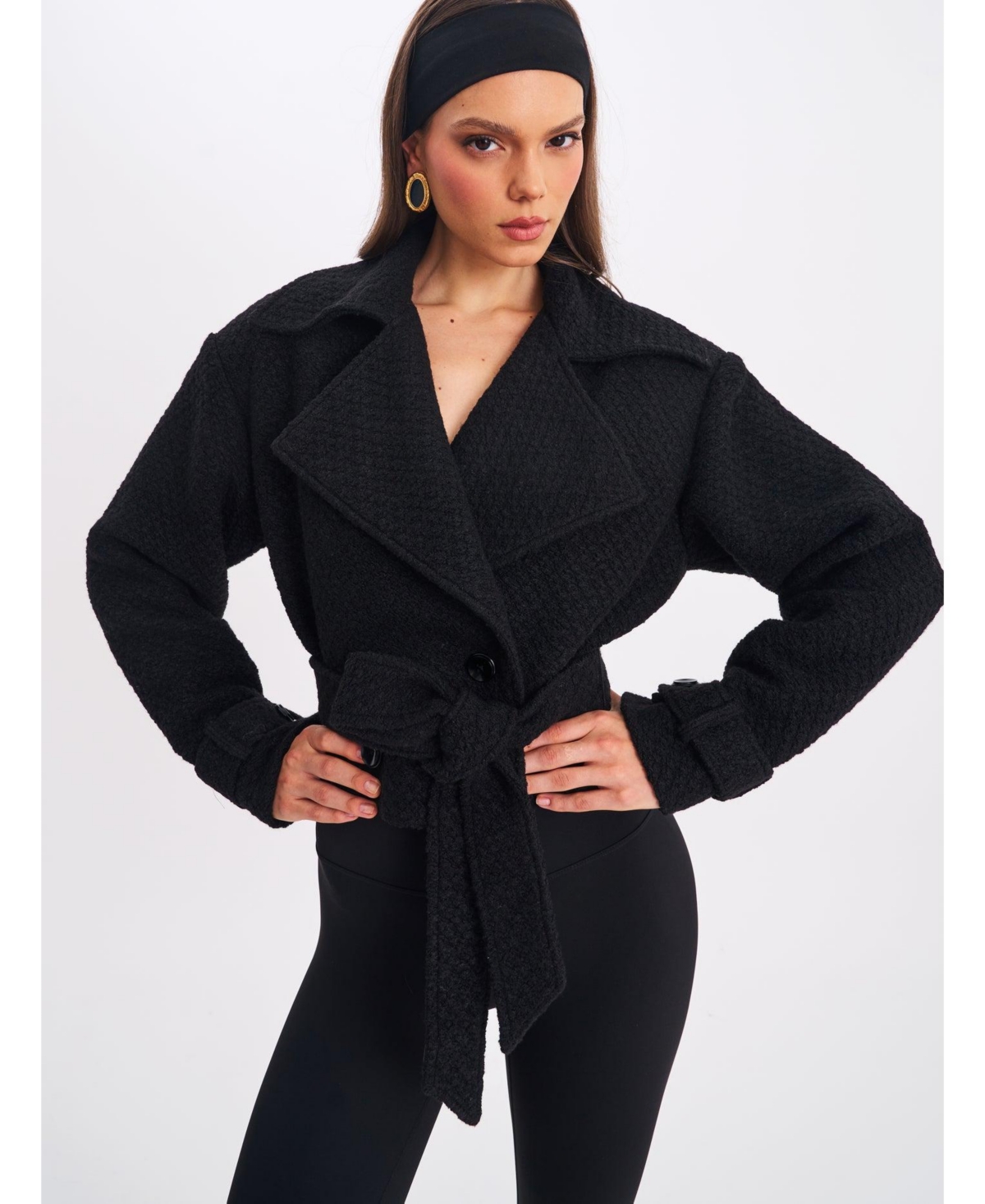 Click here for Miss Circle Womens Dara Black Wool Blend Cropped D... prices