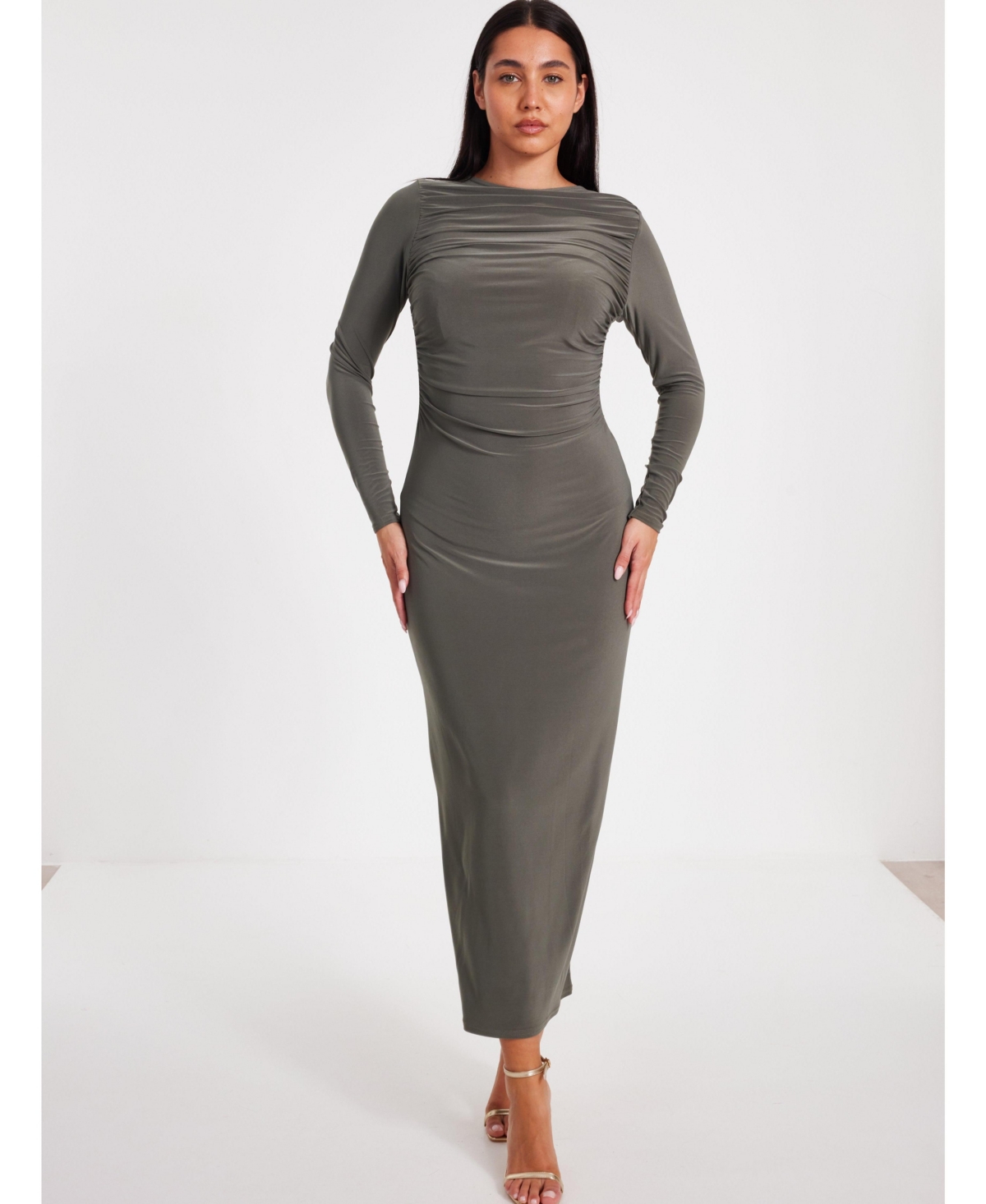 Click here for Quiz Womens Ity Long Sleeve Maxi Dress - Khaki prices