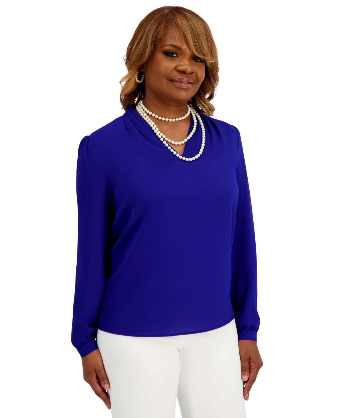 Click here for Kasper Womens Long Sleeves V-Neck Top - Royal prices