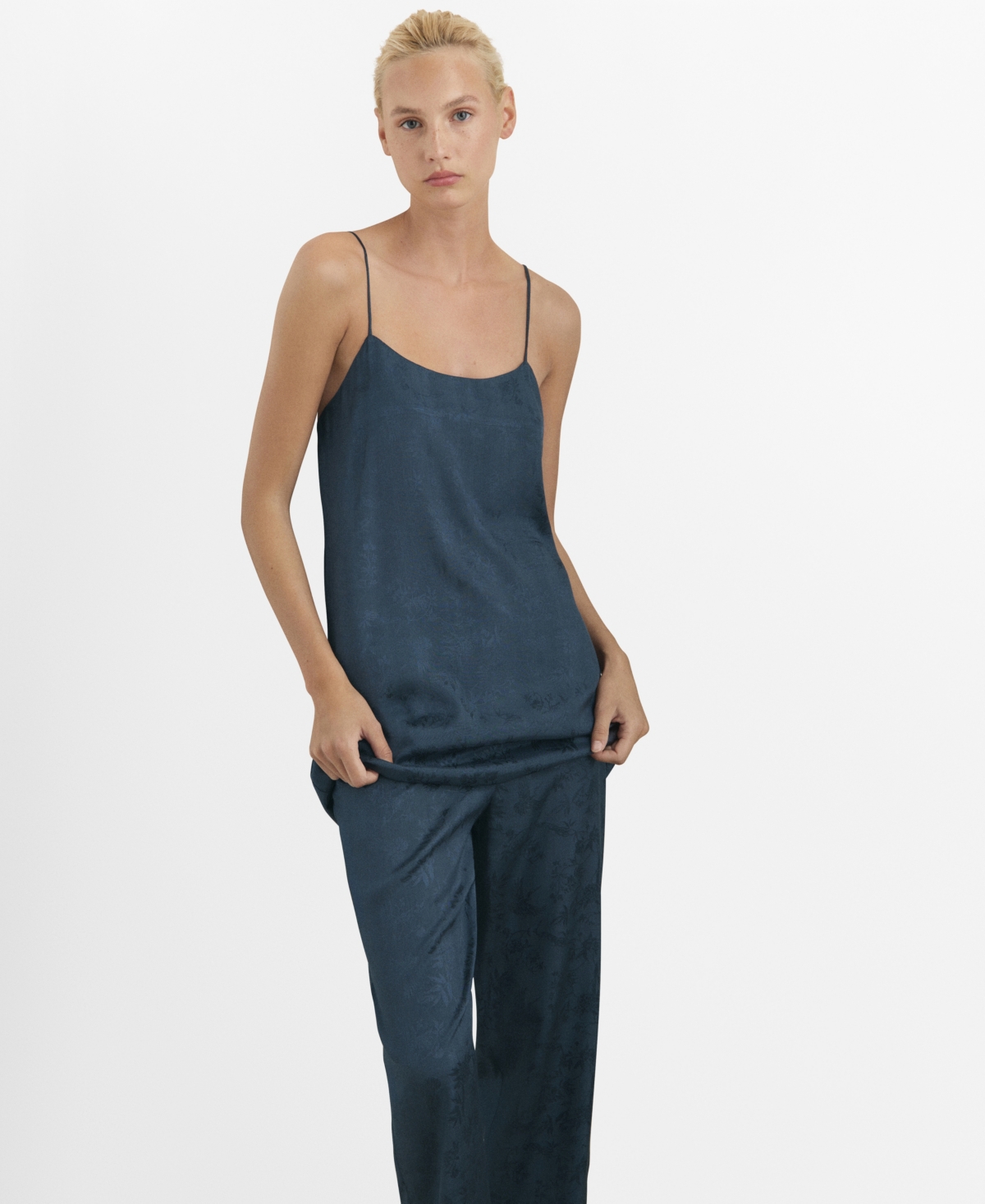 Click here for Mango Womens Jacquard Satin Nightdress - Night Blu... prices