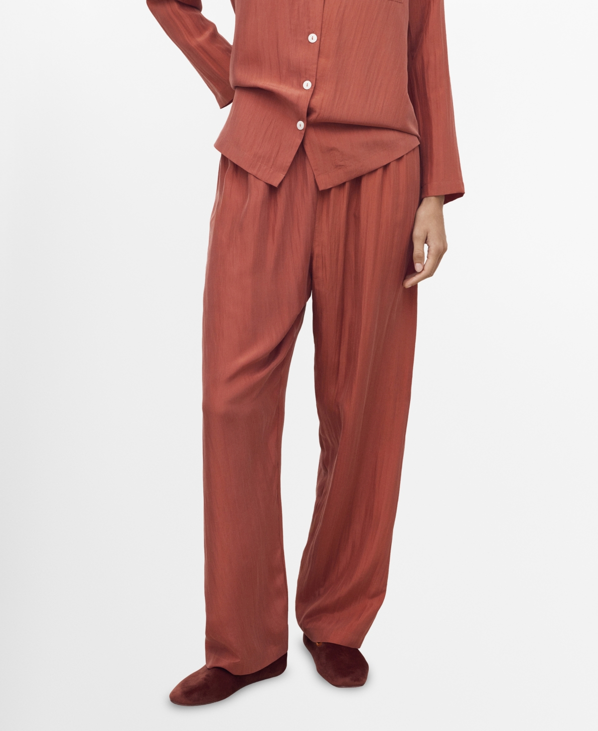 Click here for Mango Womens Long Silk Pants - Burnt Orange prices