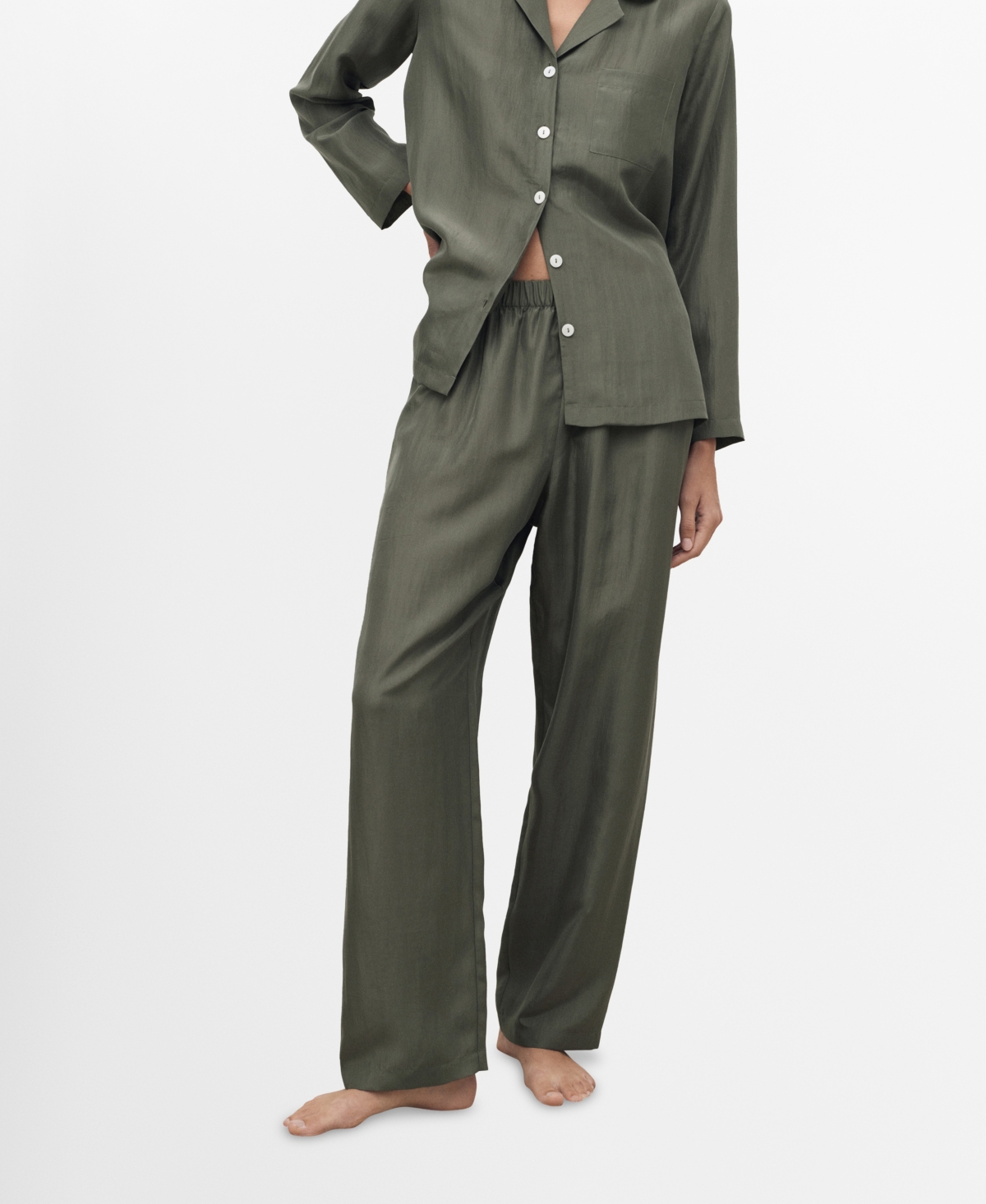 Click here for Mango Womens Long Silk Pants - Forest Green prices