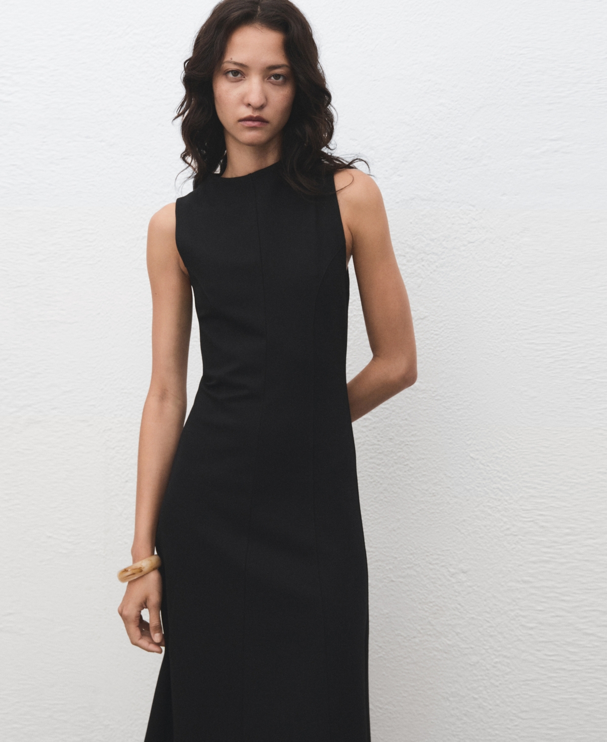 Click here for Mango Womens Stitching Detail Midi-Dress - Black prices