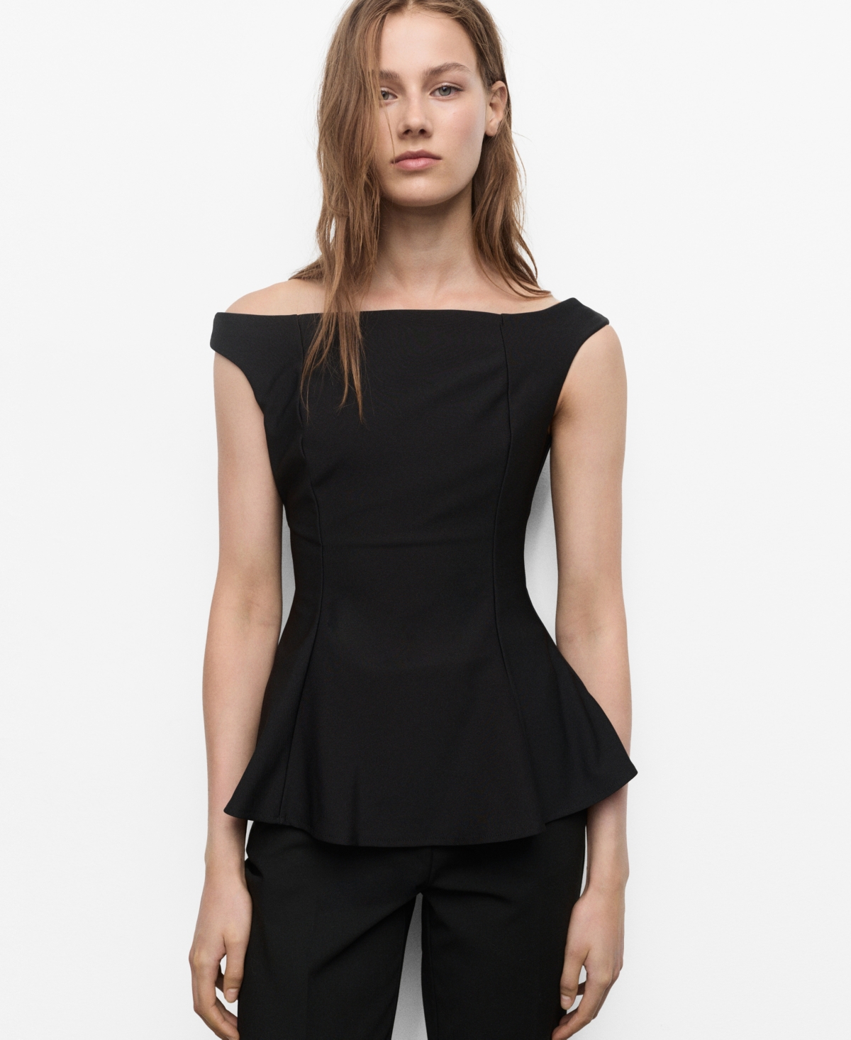 Click here for Mango Womens Strapless Peplum Top - Black prices