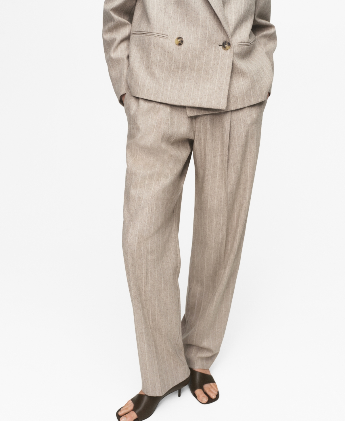 Click here for Mango Womens Pinstripe Wool Suit Pants - Gray prices