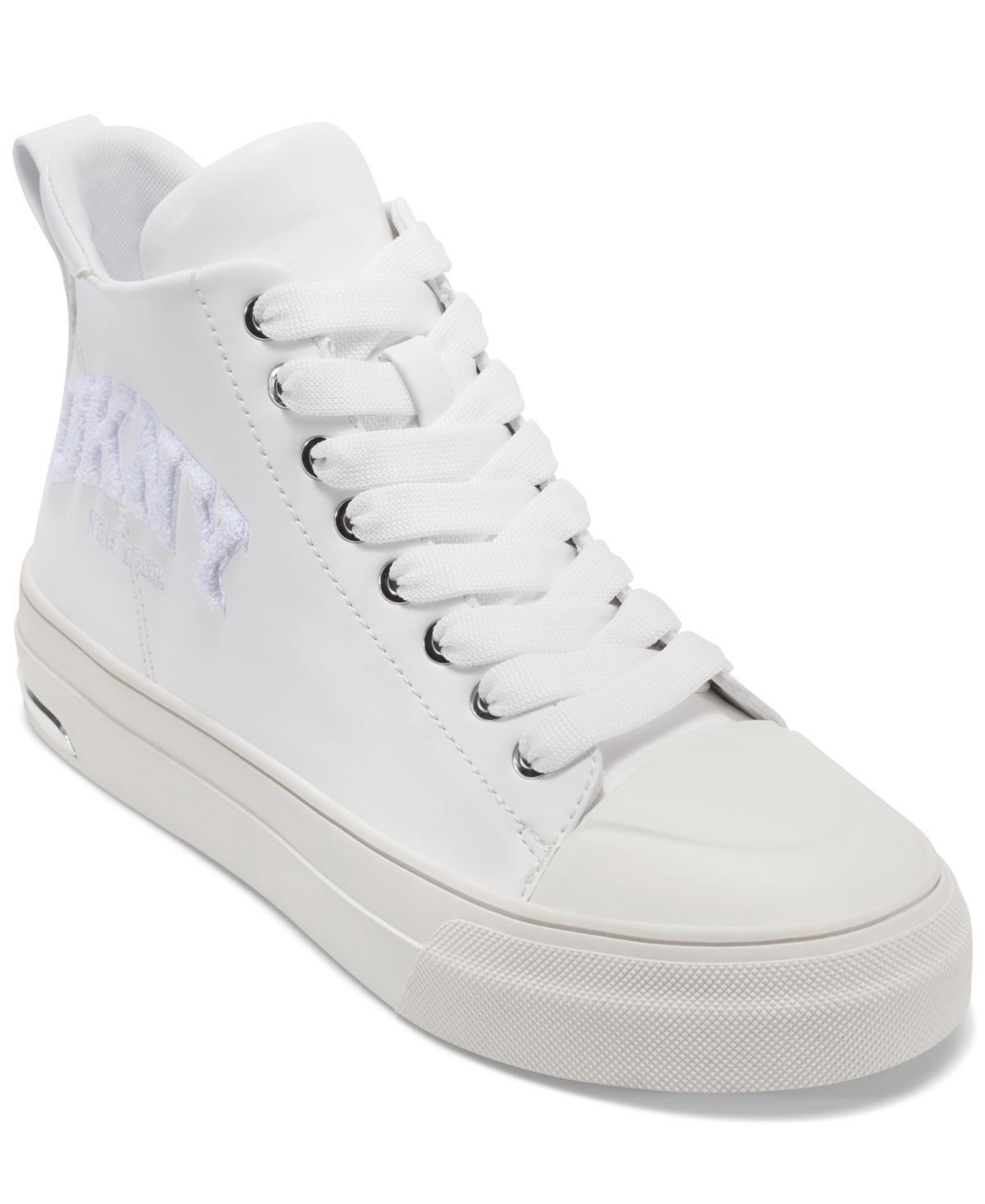 Click here for Dkny Womens Yaser Lace Up Mid Sneaker - Bright Whi... prices