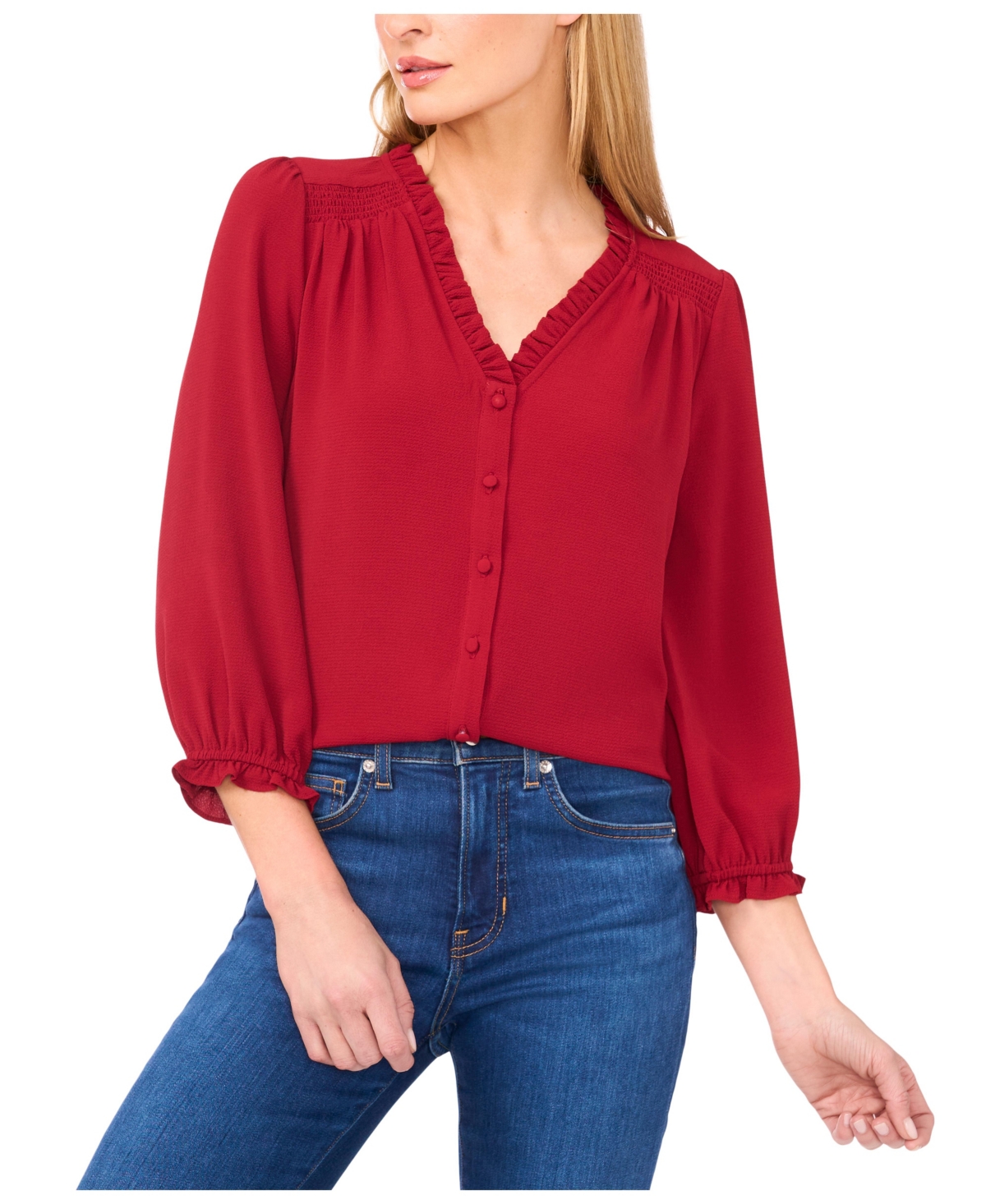 Click here for CeCe Womens Ruffled Button-Front 3/4-Sleeve Blouse... prices