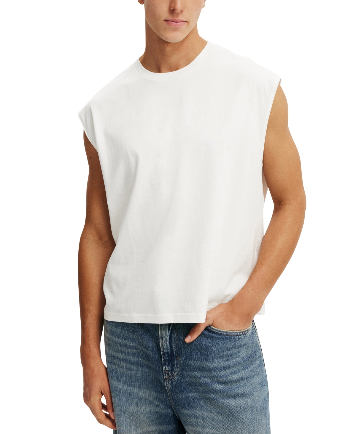Click here for Cotton On Mens Cropped Fit Muscle T-Shirt - White prices