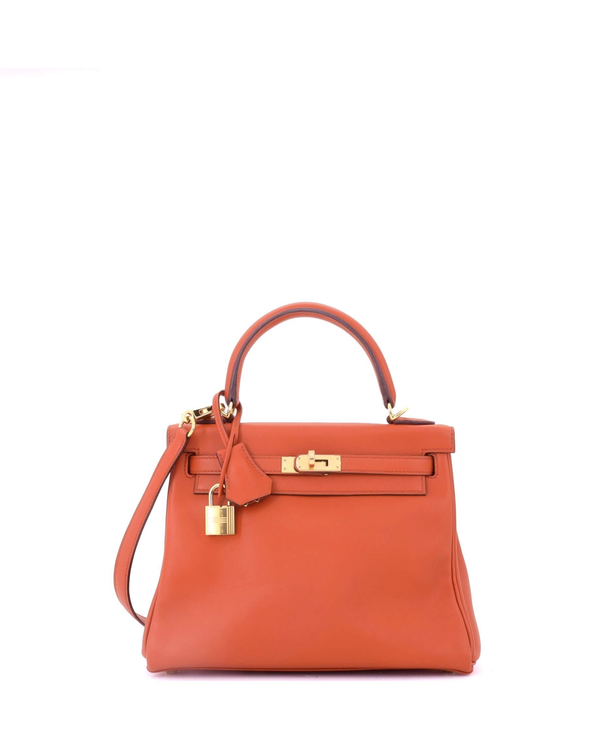 Click here for Pre-Owned HERMES Kelly 25 Handbag Orange Swift wit... prices