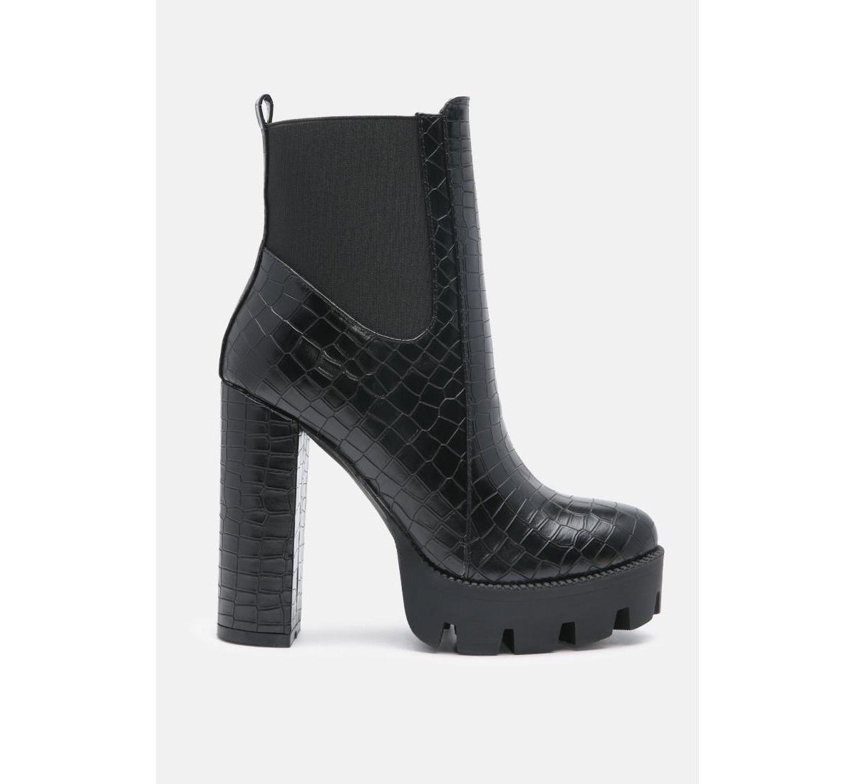 Click here for London Rag Beatriz Croc Print Block Heel Ankle Boo... prices