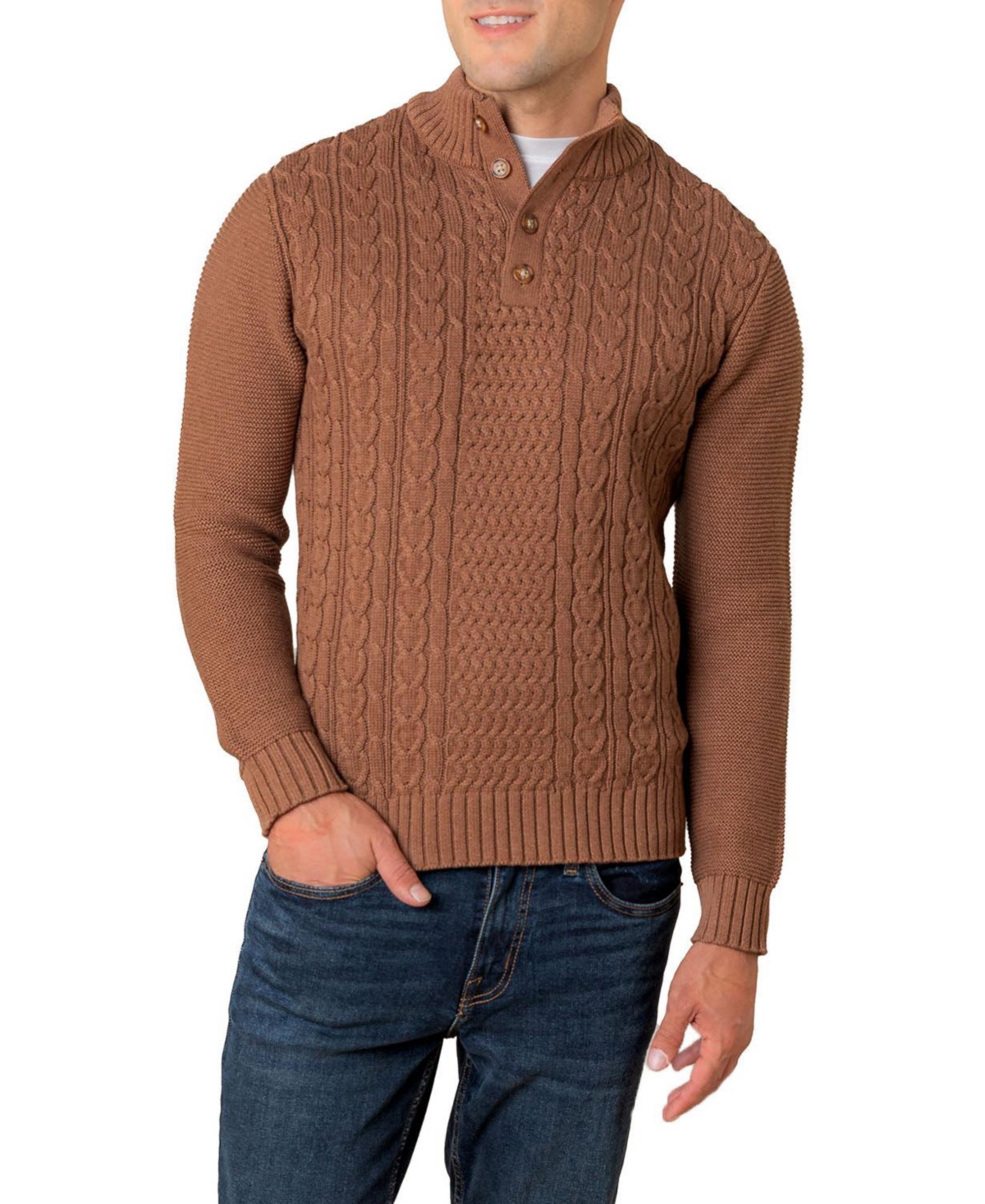 Click here for Hope & Henry Mens Organic Mock Neck Cable Sweater... prices