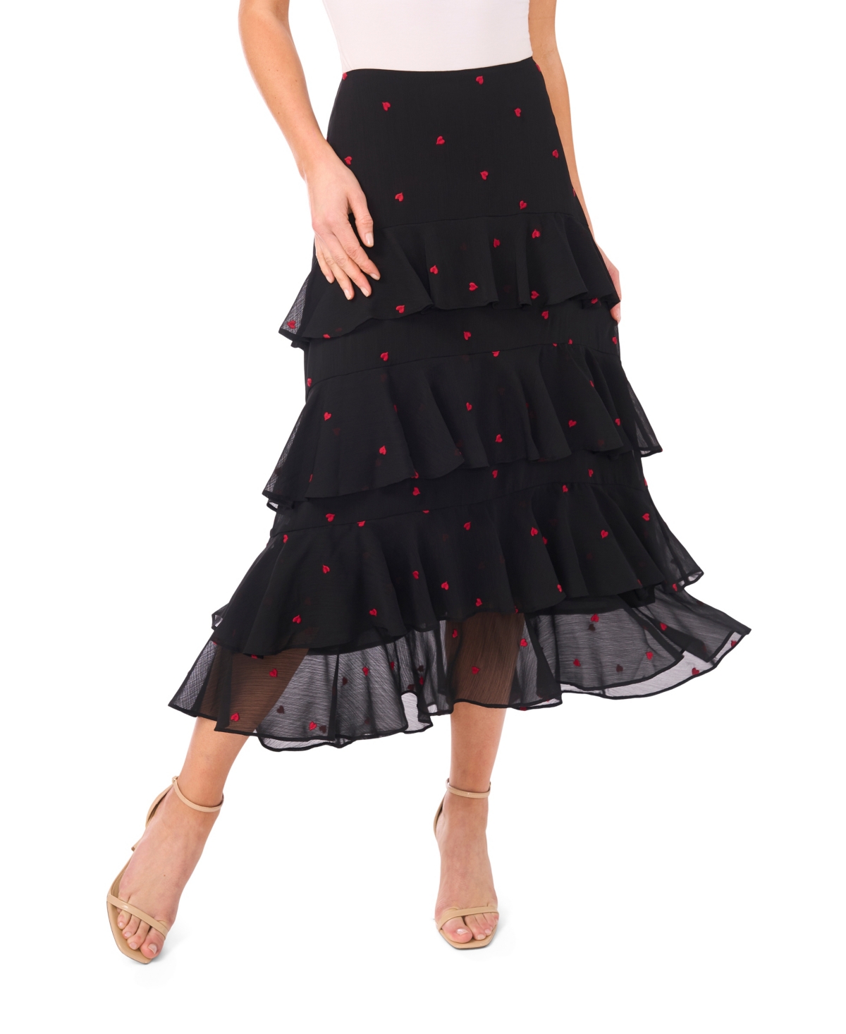 Click here for CeCe Womens Tiered Ruffle Flounce Midi Skirt - Ric... prices