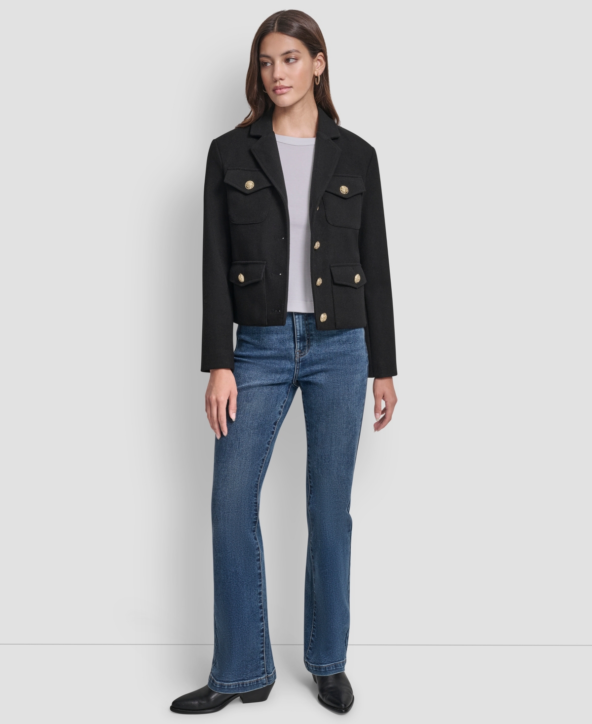 Click here for Dkny Jeans Womens Button Front Cropped Jacket - Bl... prices