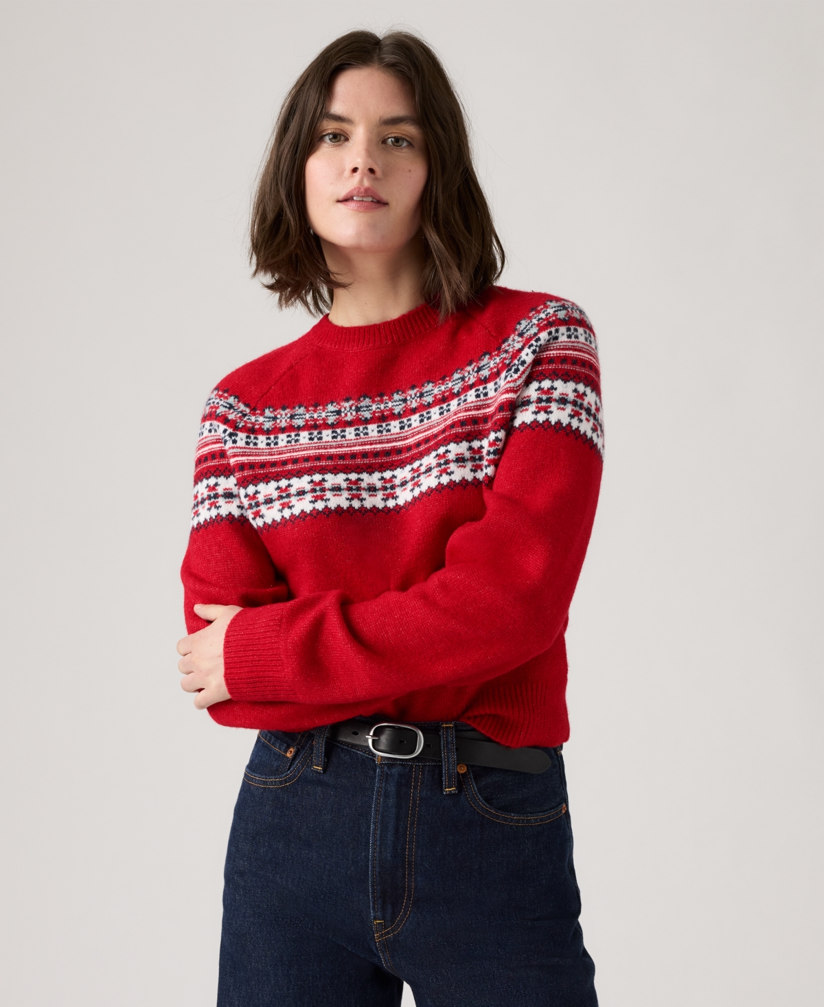 Click here for Levis Womens Lou Fair Isle Crewneck Sweater - Red prices