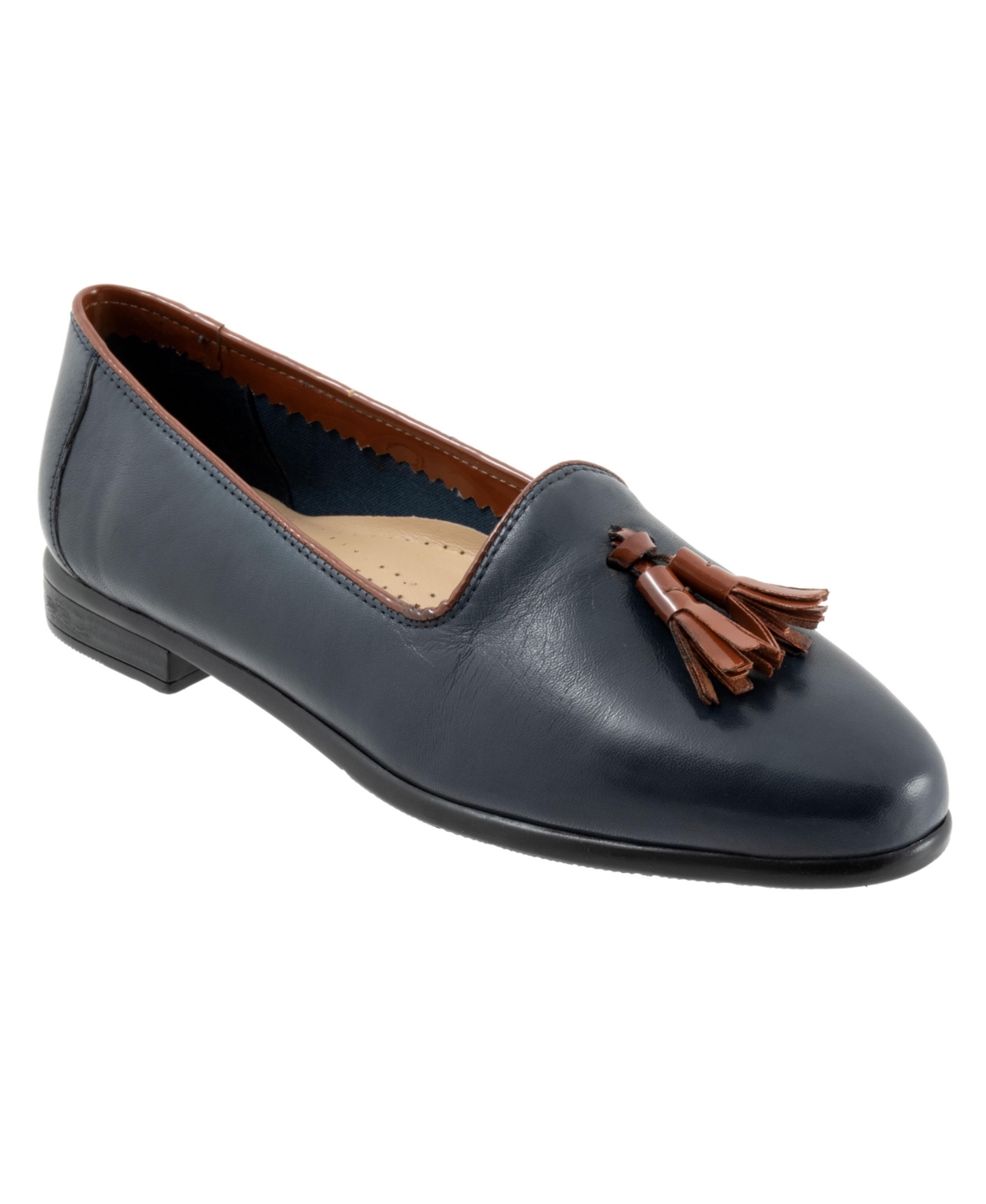 Click here for Trotters Liz Tassel Flat - Navy prices