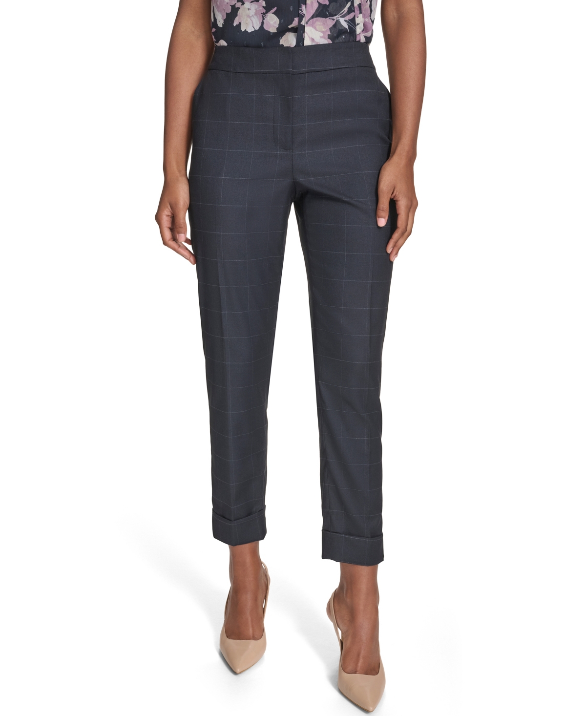 Click here for Calvin Klein Womens Rolled Cuff Pants - Navy Multi prices