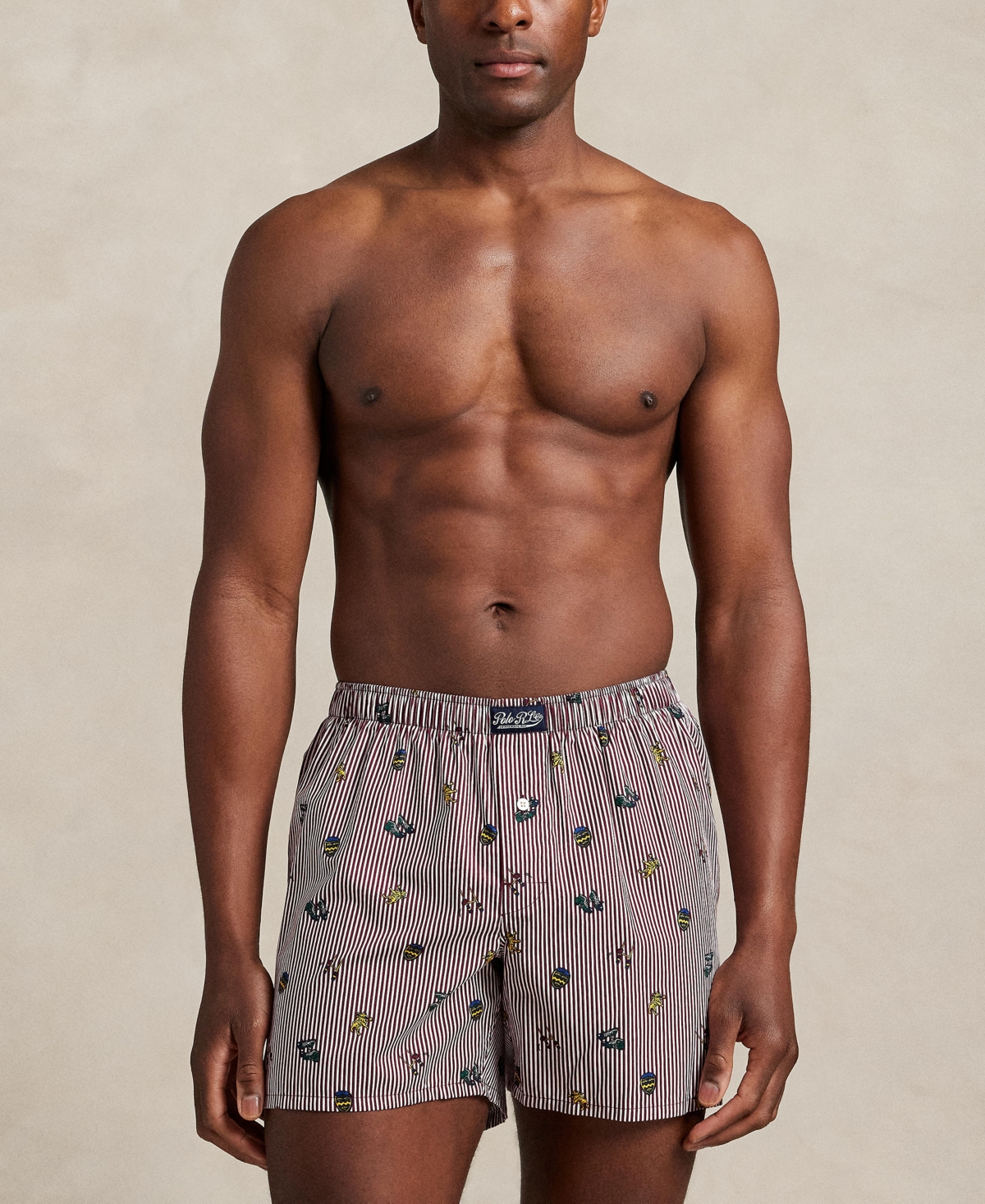 Polo Ralph Lauren Mens Printed Elastic Waist Boxers - Rugby Bengal Print