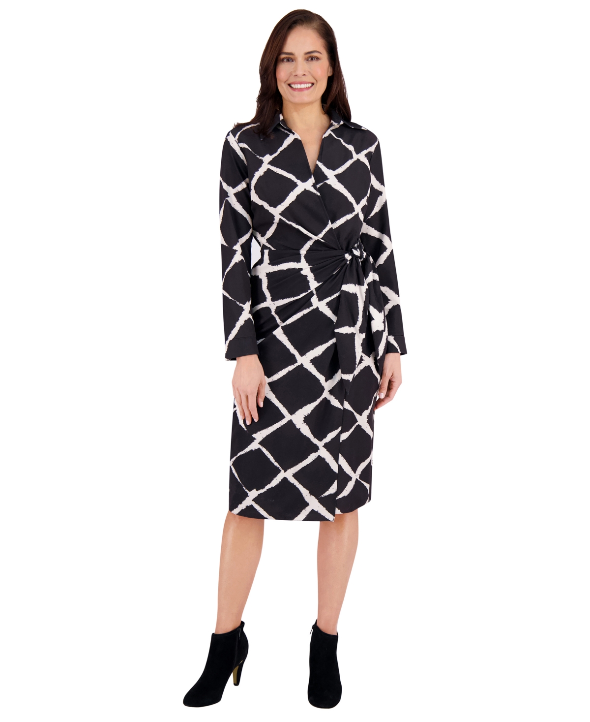 Click here for London Times Womens Collar Printed Side Tie Midi D... prices