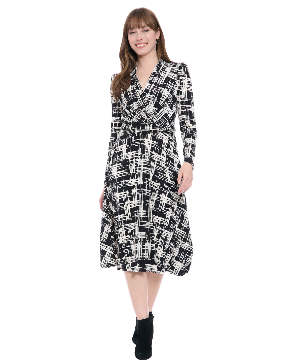 Click here for London Times Womens Printed Long-Sleeve Midi Dress... prices