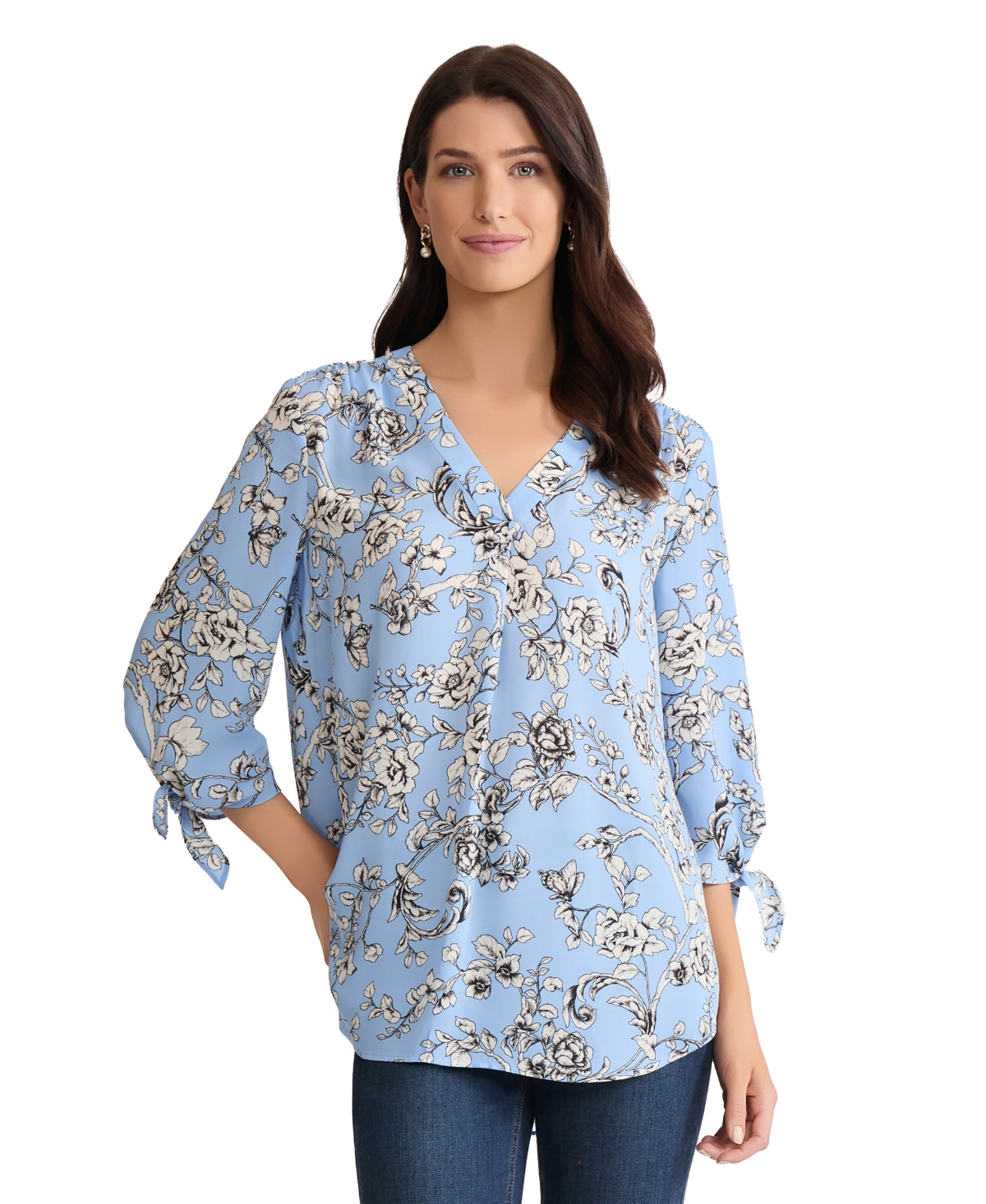 Click here for Jones New York Womens V-Neck Blouse with Tie Top -... prices