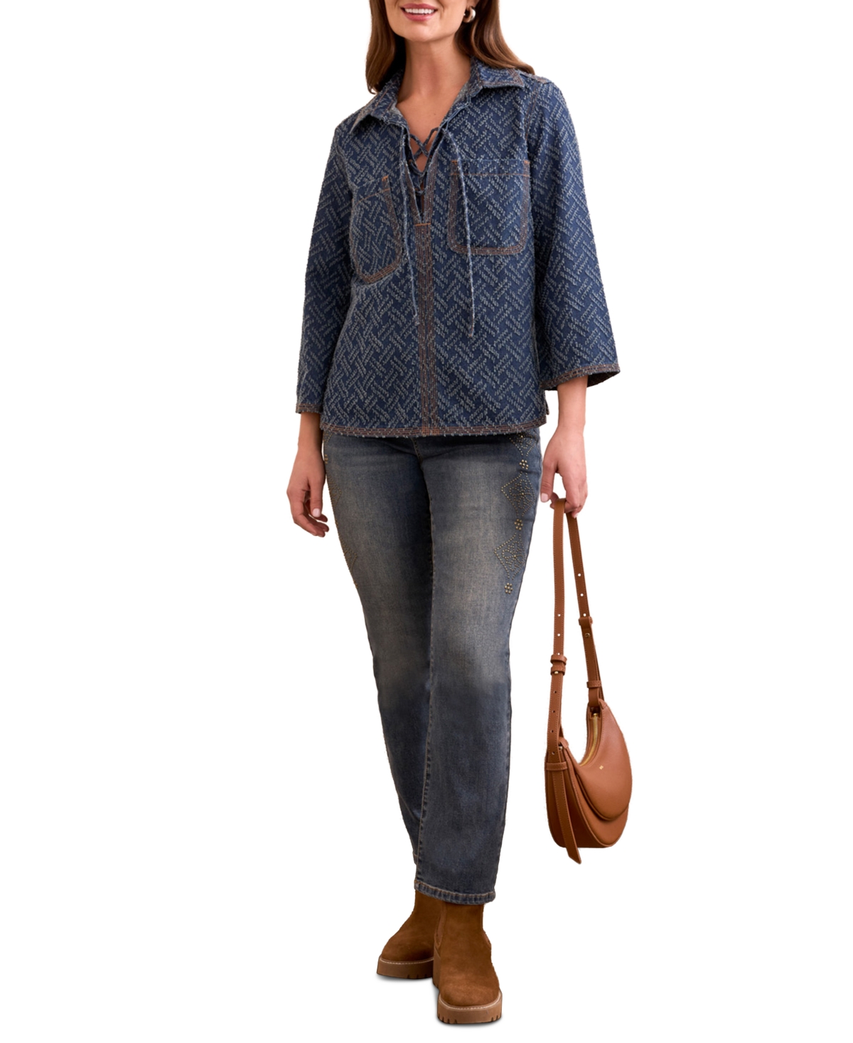 Click here for Tribal Womens Textured Lightweight Collared Top -... prices