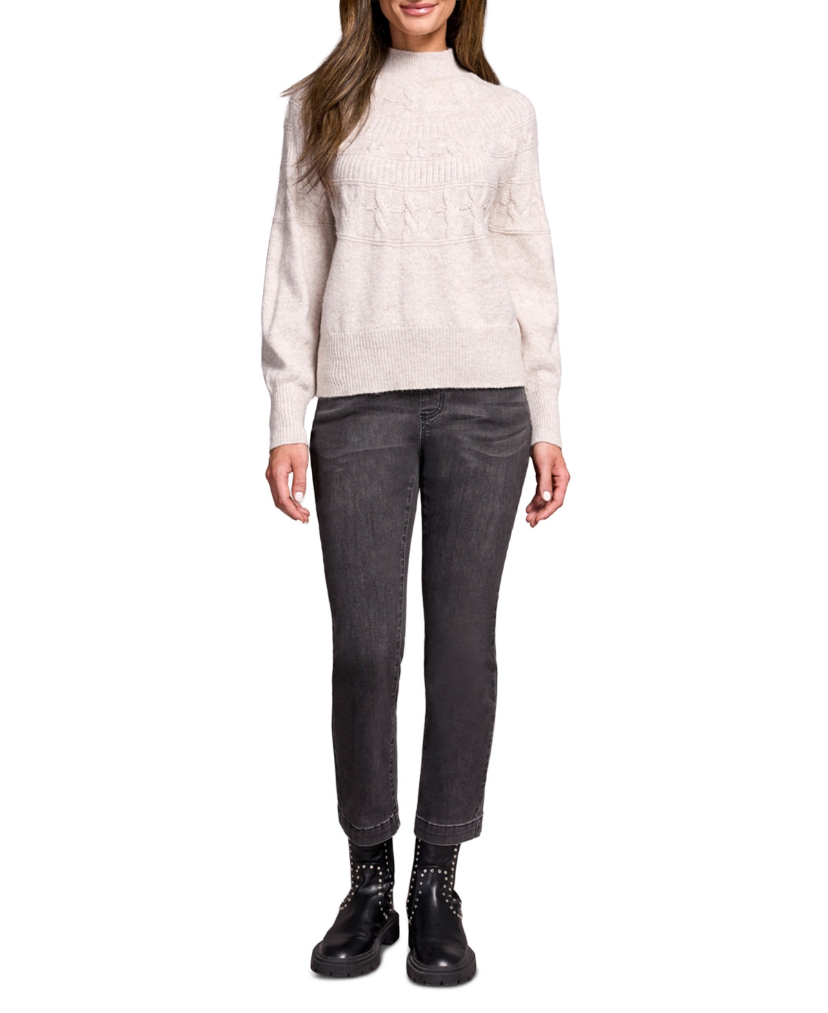 Click here for Tribal Womens Two Tone Mock Neck Sweater - Moonsto... prices