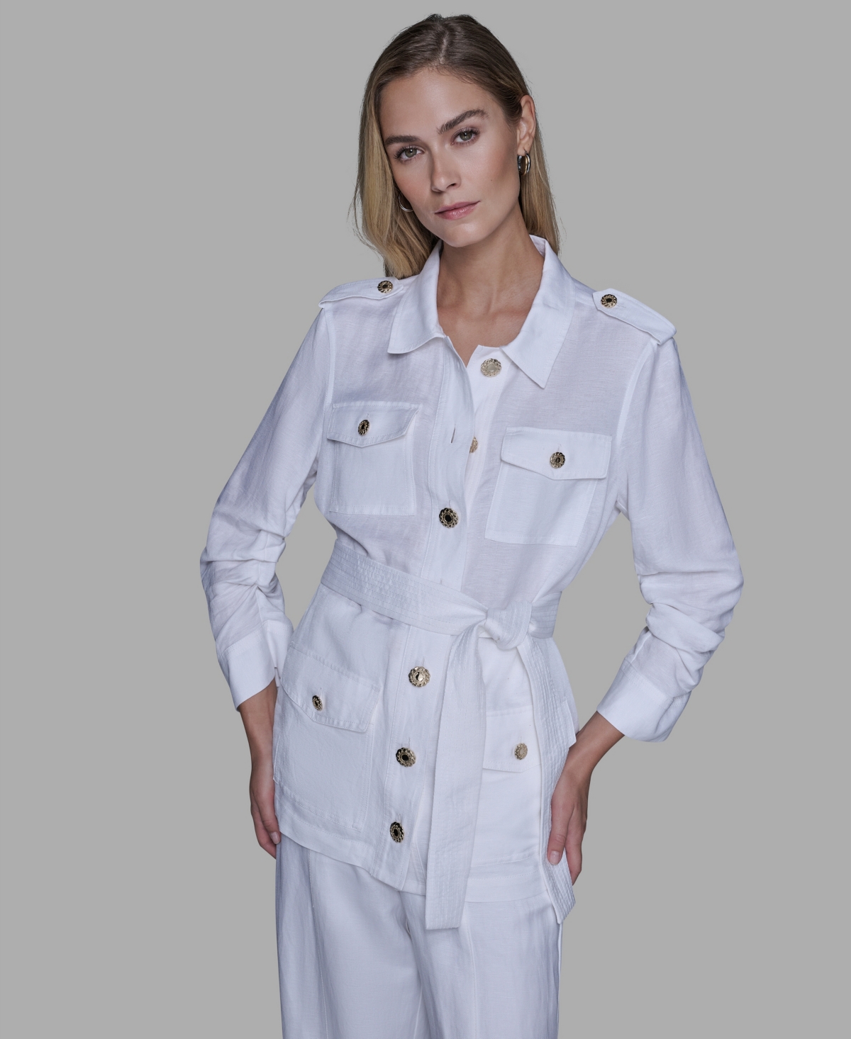 Click here for Karl Lagerfeld Paris Womens Belted Jacket - Soft W... prices