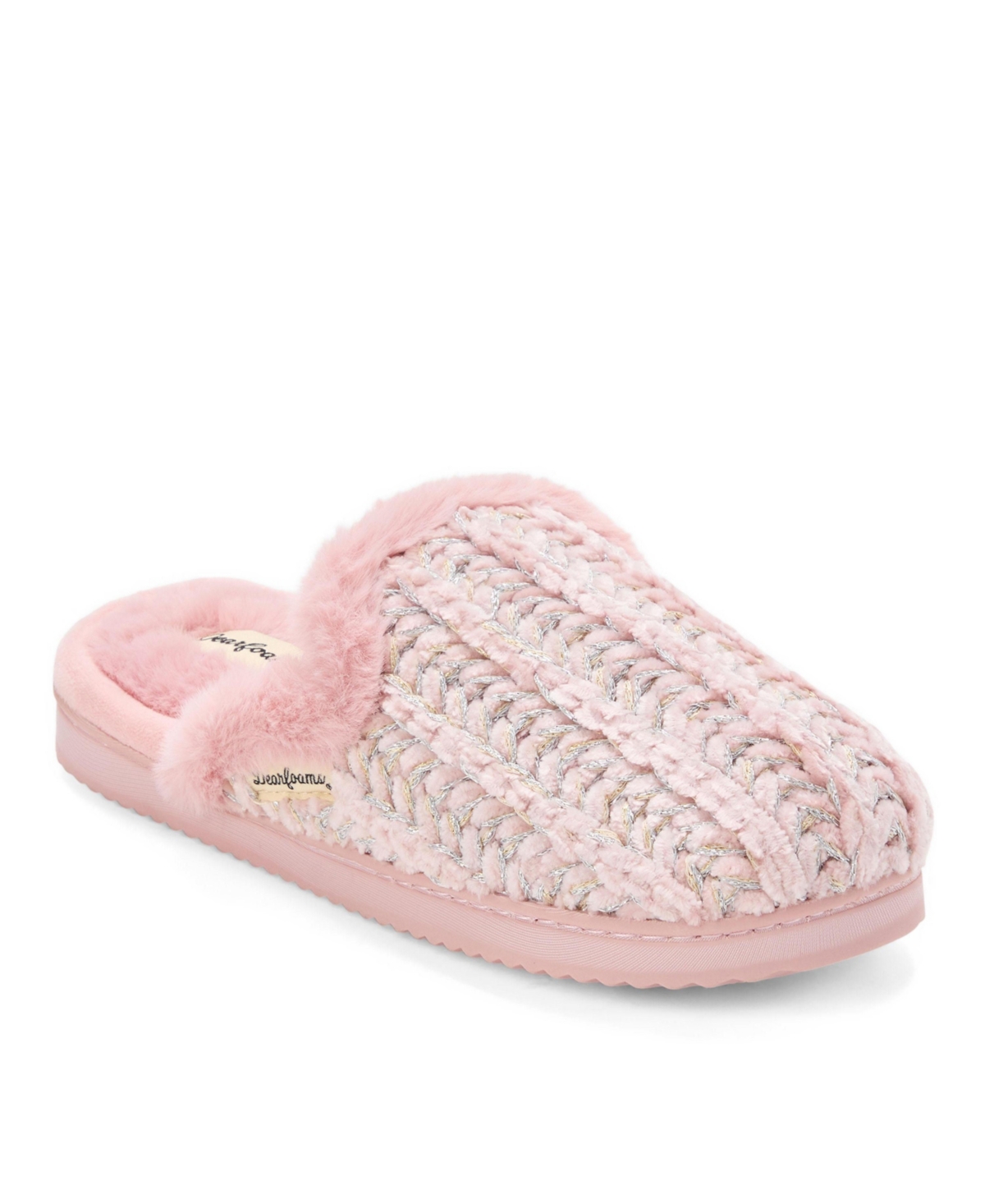 Dearfoams Womens Paris Chenille Shaped Tab Scuff Slipper - Pale mauve