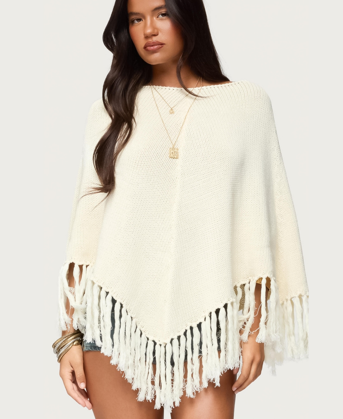 Click here for Edikted Womens Kamila Fringe Knit Poncho - Cream prices