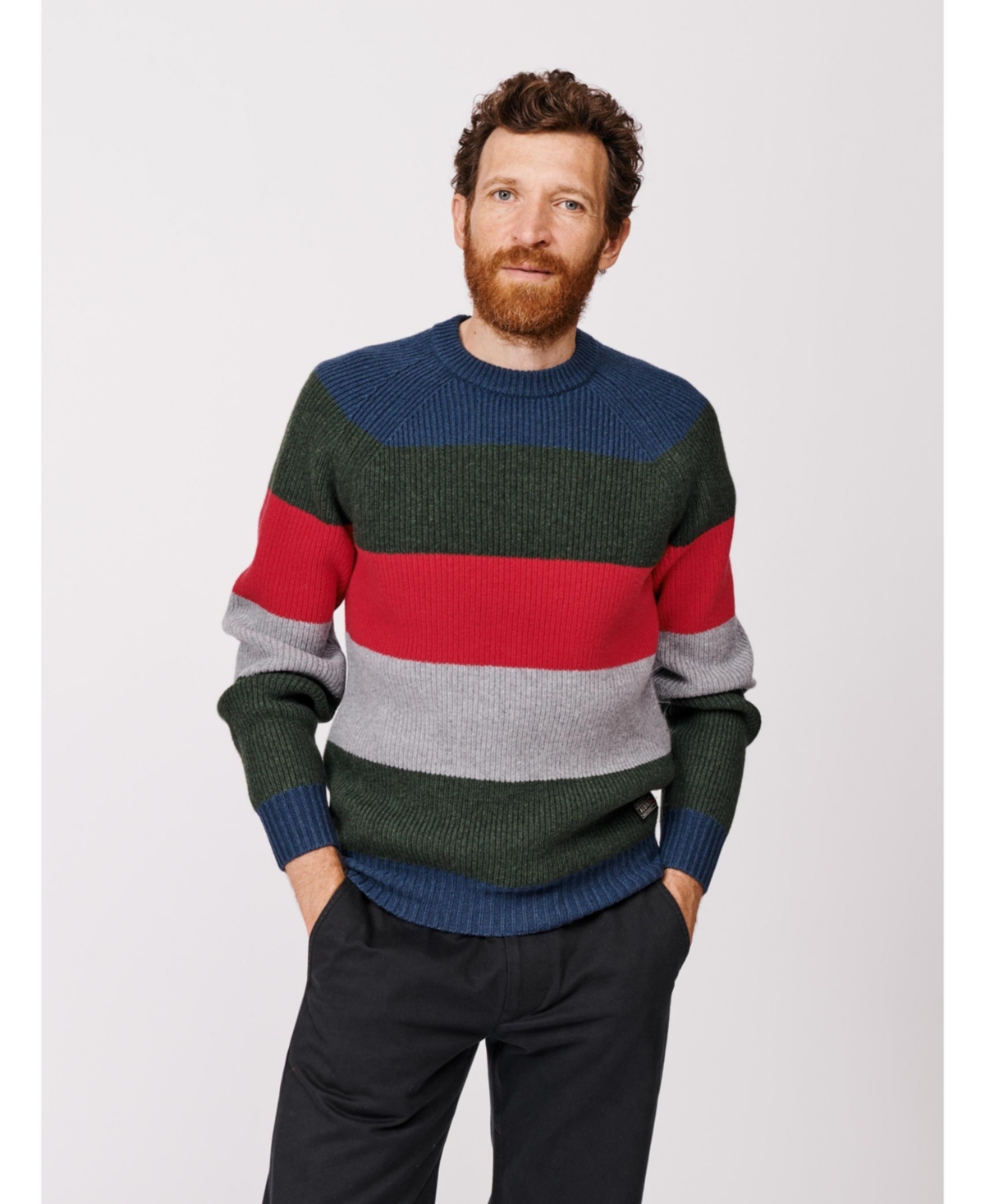 Click here for Aubin Mens Pitt Block Stripe Crew Neck Sweater - B... prices