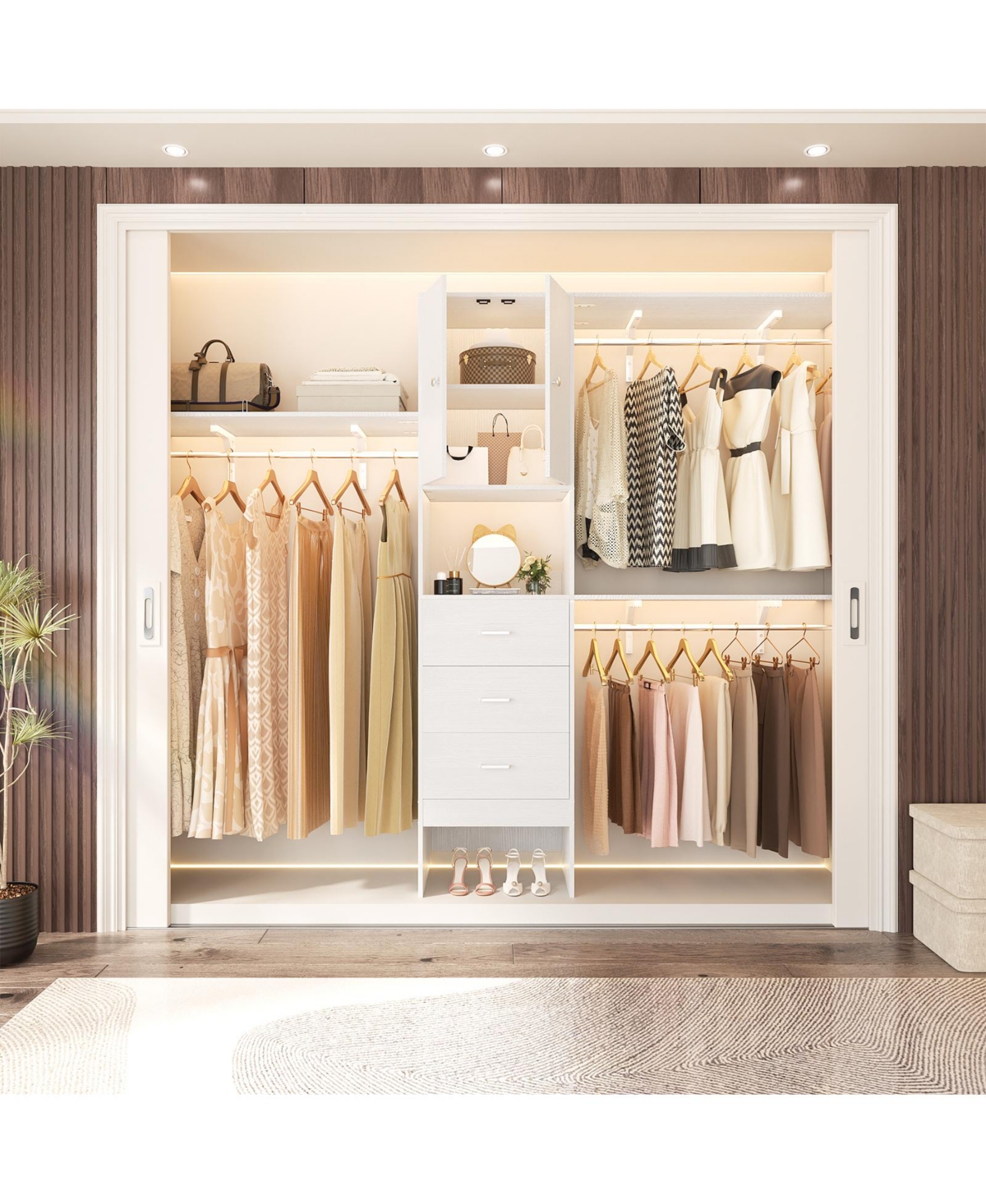 Click here for Aheaplus 96 Closet Organizer System with 3 Wood Dr... prices