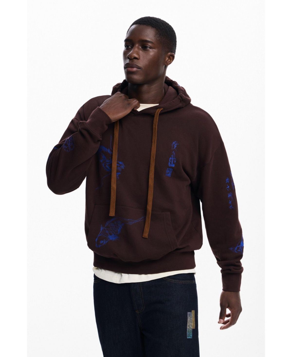 Click here for Desigual Mens Dragon hoodie - Dark brown prices