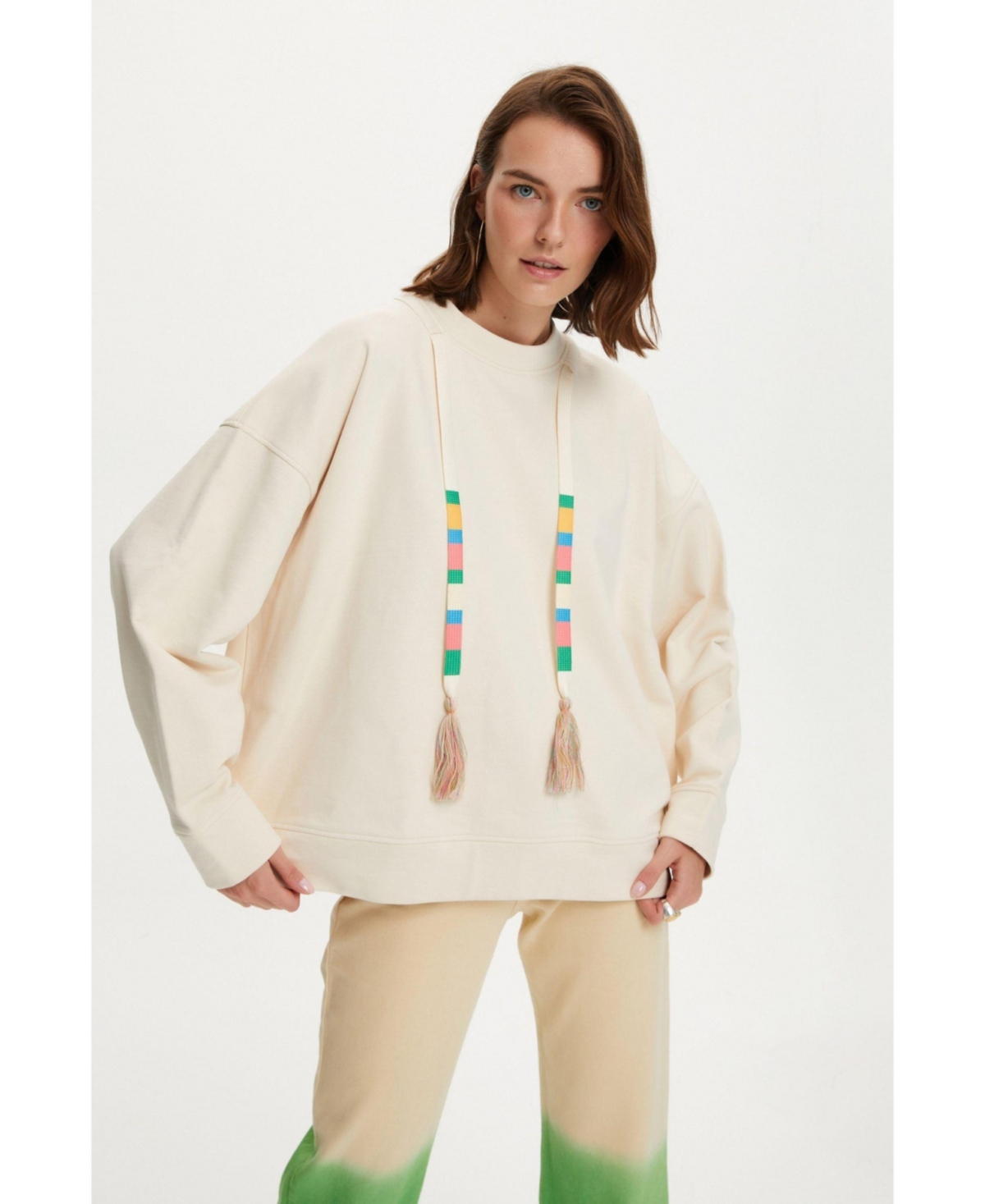 Click here for Nocturne Womens Oversize Lace-Up Sweatshirt - Ligh... prices