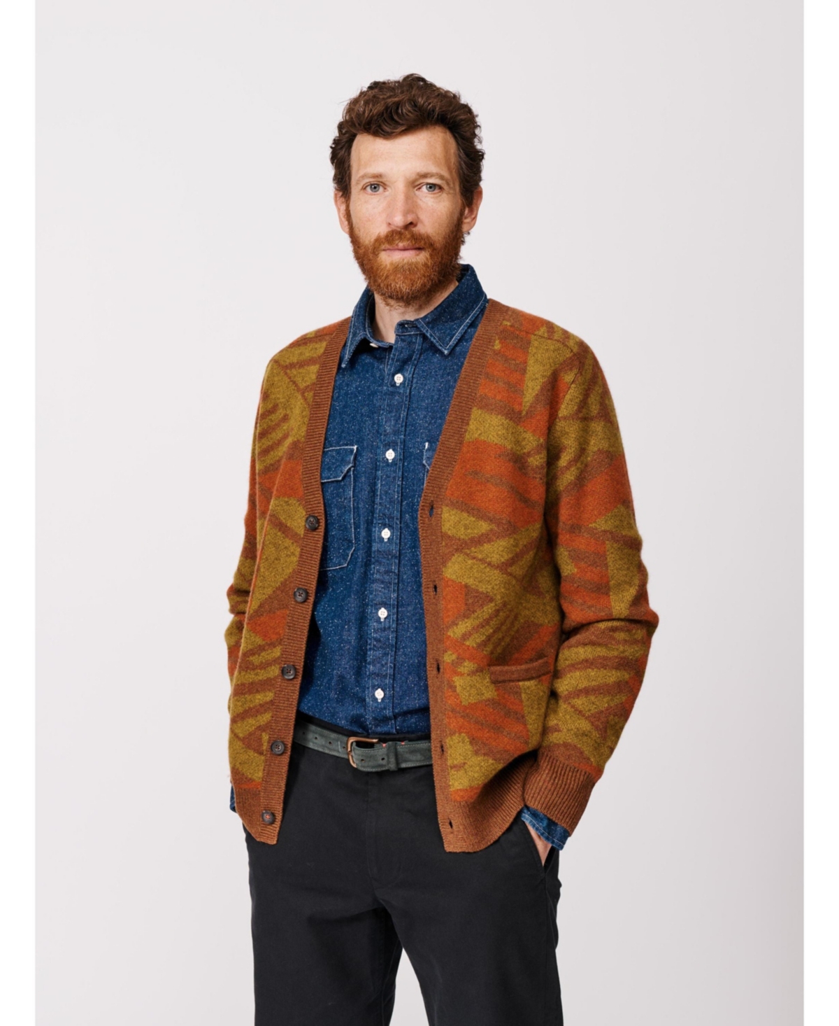 Click here for Aubin Mens Blake Wool Cardigan - Rust mix prices