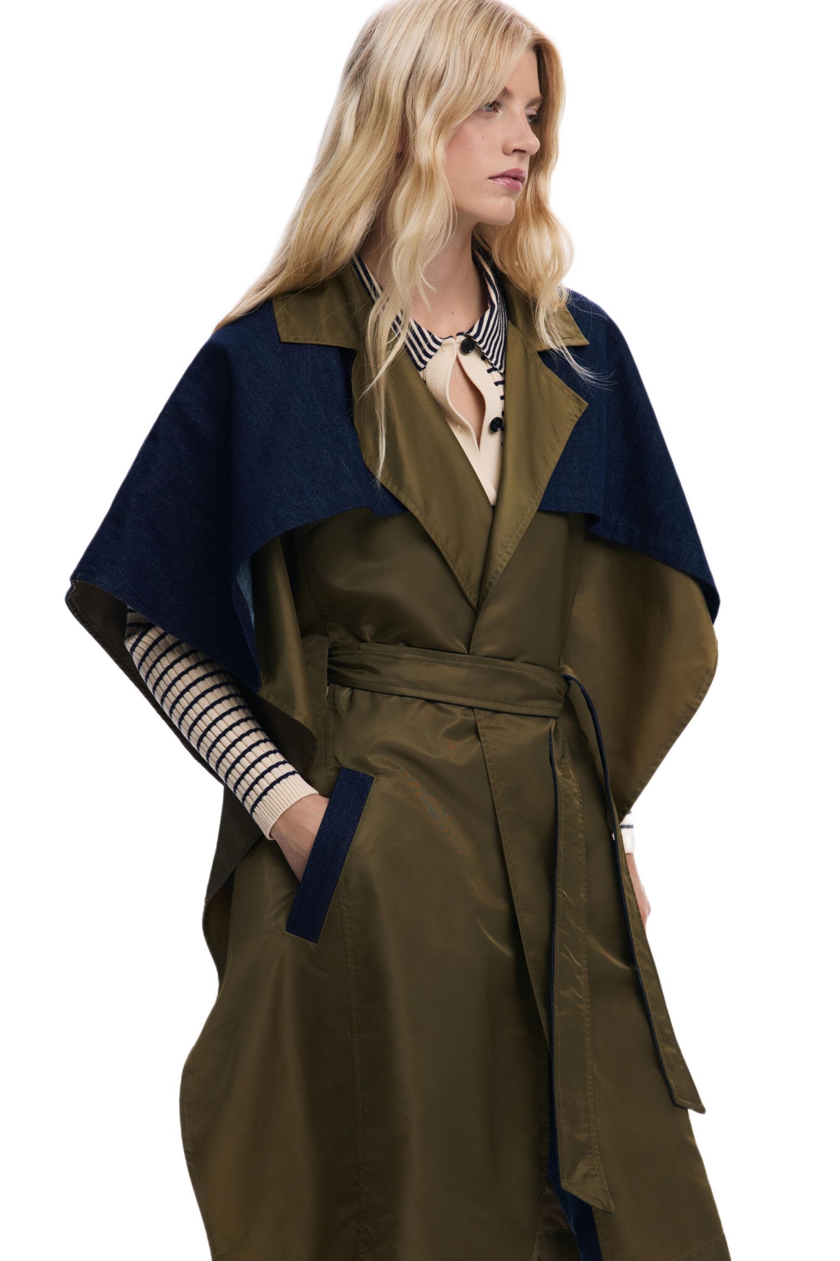 Click here for Desigual Womens Bimaterial trench-style poncho - K... prices