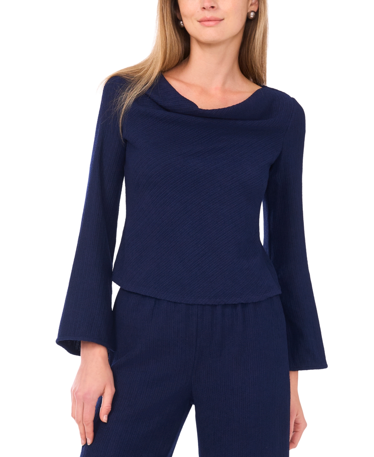 Click here for Sam & Jess Petite Bell Sleeve Cowl Neck Top - Navy prices