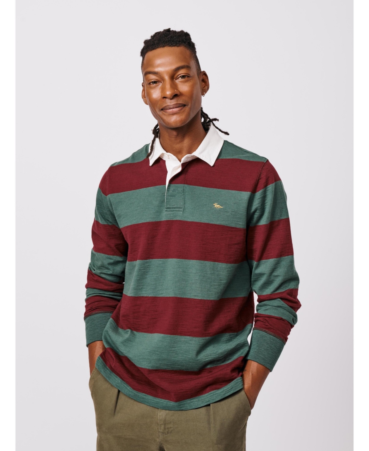Click here for Aubin Mens Irnham Rugby Shirt - Forest/burgundy st... prices