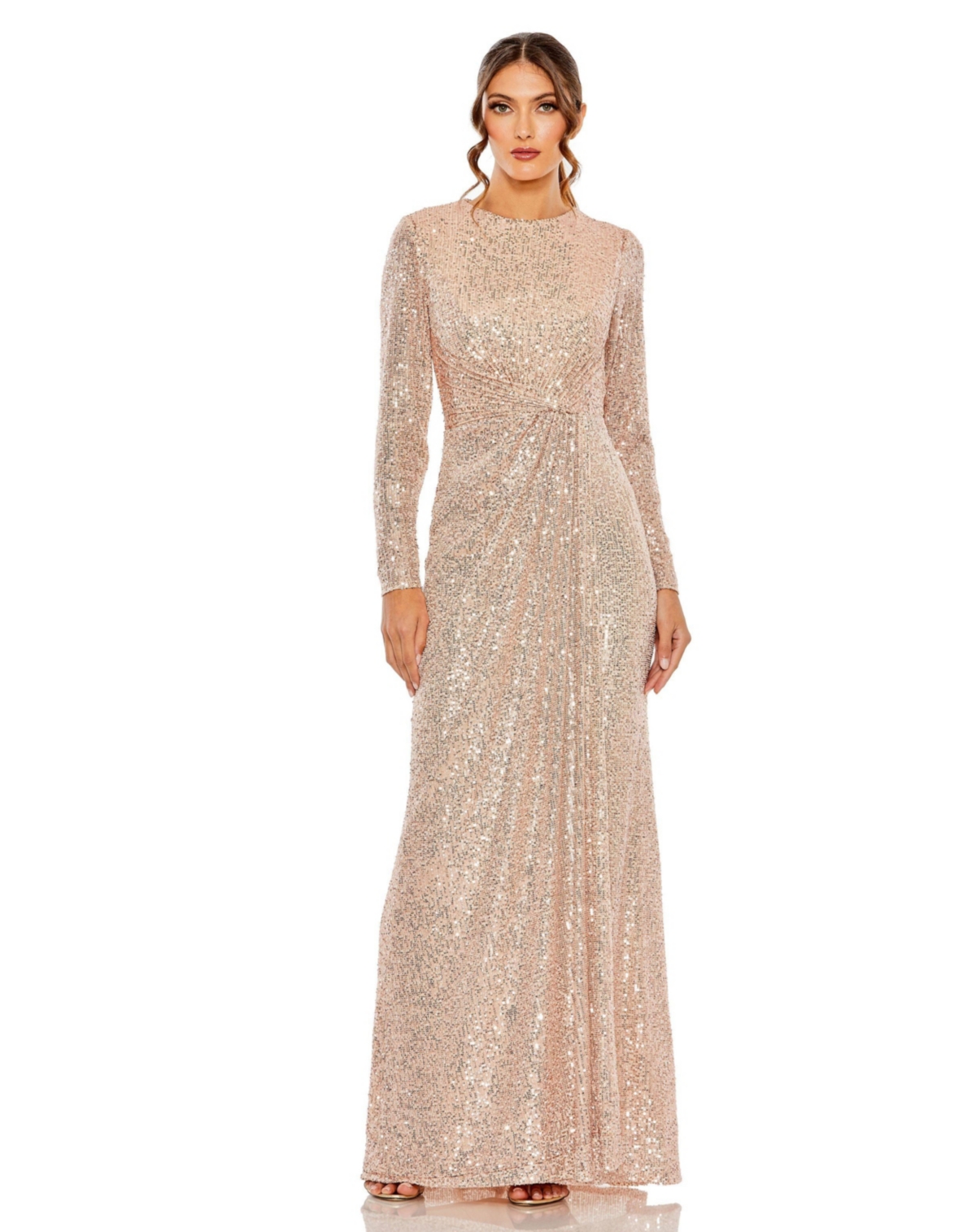 Click here for Mac Duggal Womens Sequined Long Sleeve Side Knot G... prices