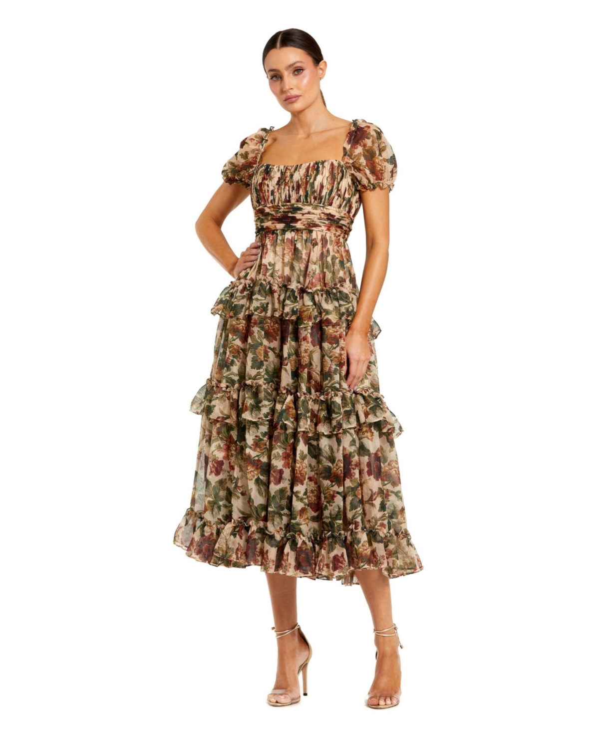 Click here for Mac Duggal Womens Chiffon Puff Sleeve A Line Midi... prices
