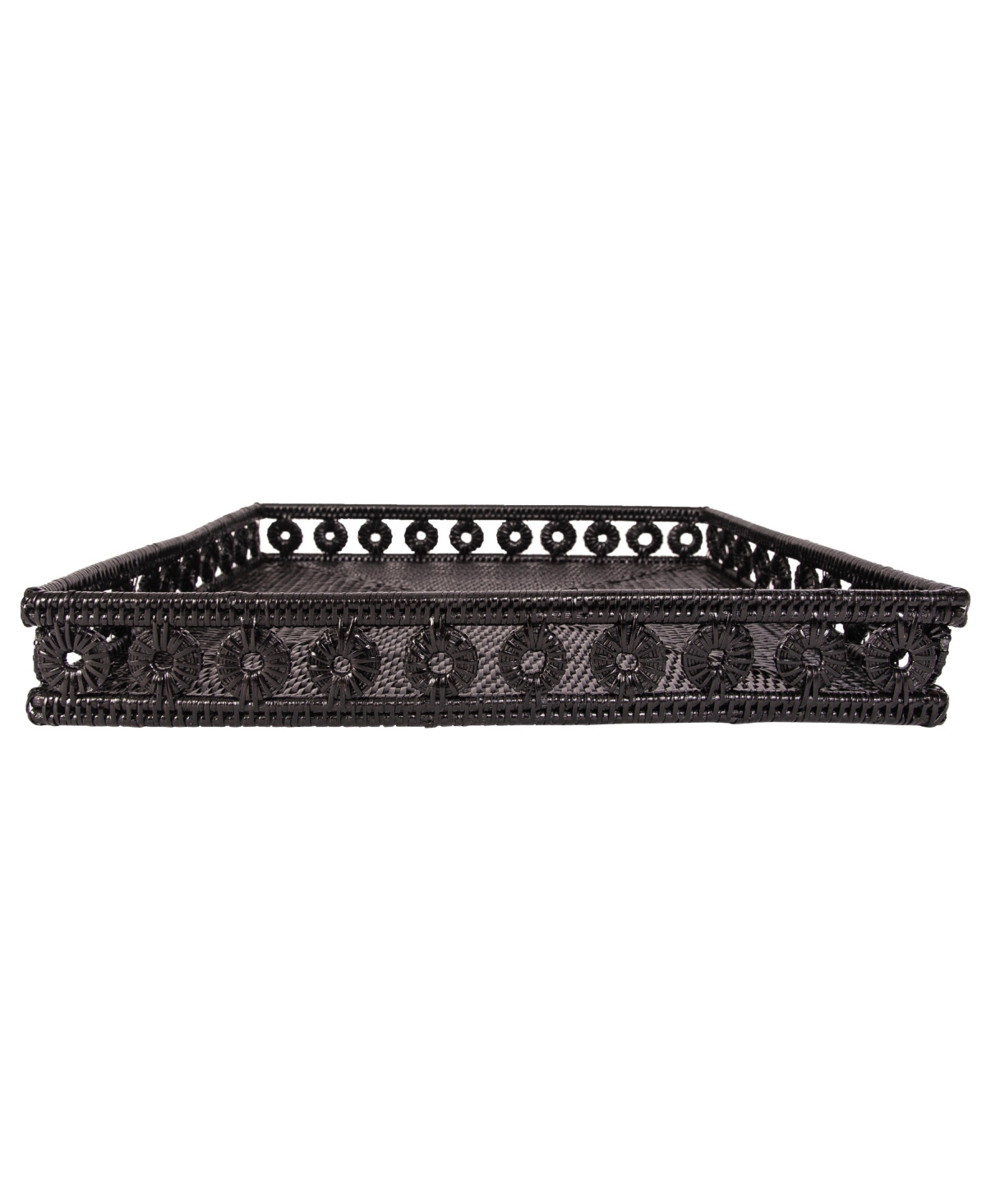 Artifacts Rattan Inna Design Square Tray 16" With Glass Insert - Tudor black