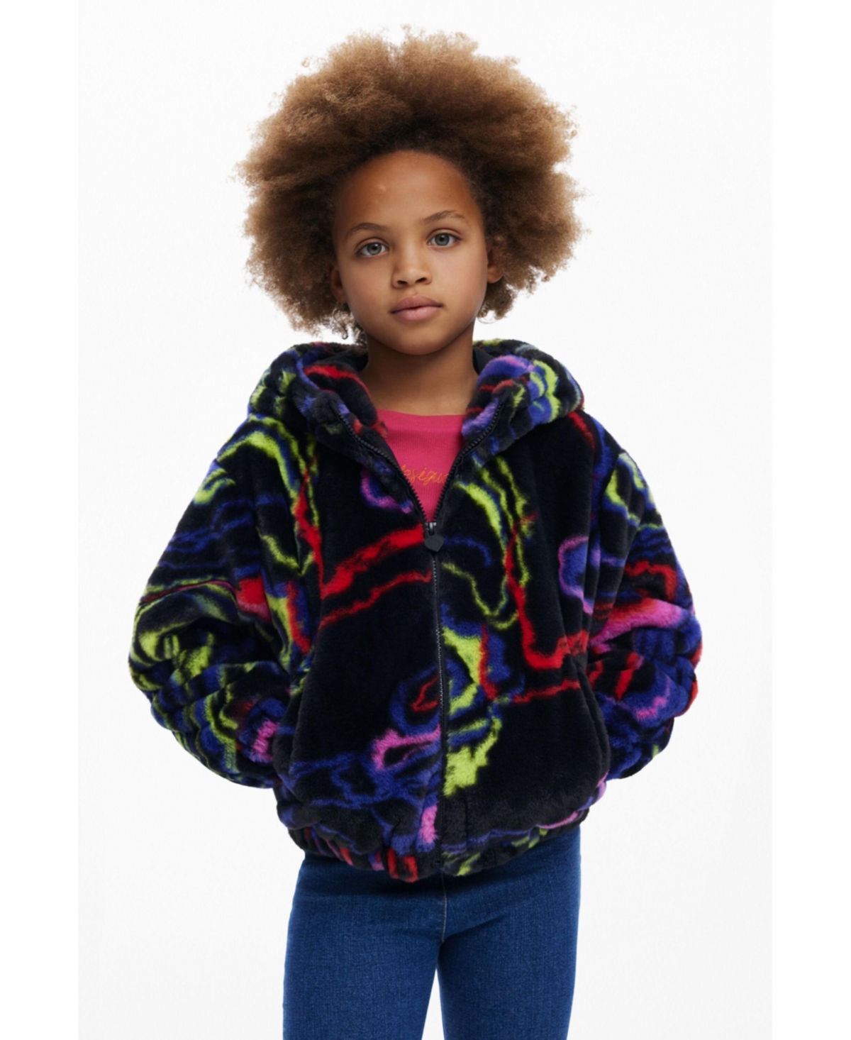 Click here for Desigual Girlss Rainbow fur jacket - Multi prices